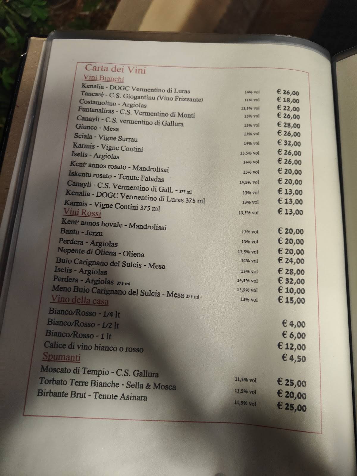 Menu da Trattoria Bar La Baracca, La Maddalena, P.za Faravelli