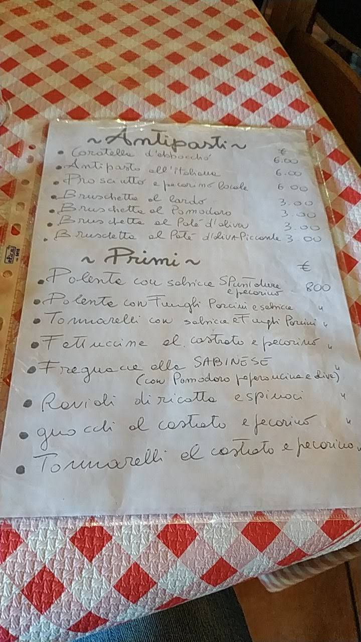 Menu da Trattoria Il Vigneto ristorante, Colle di Tora, Via Turanense
