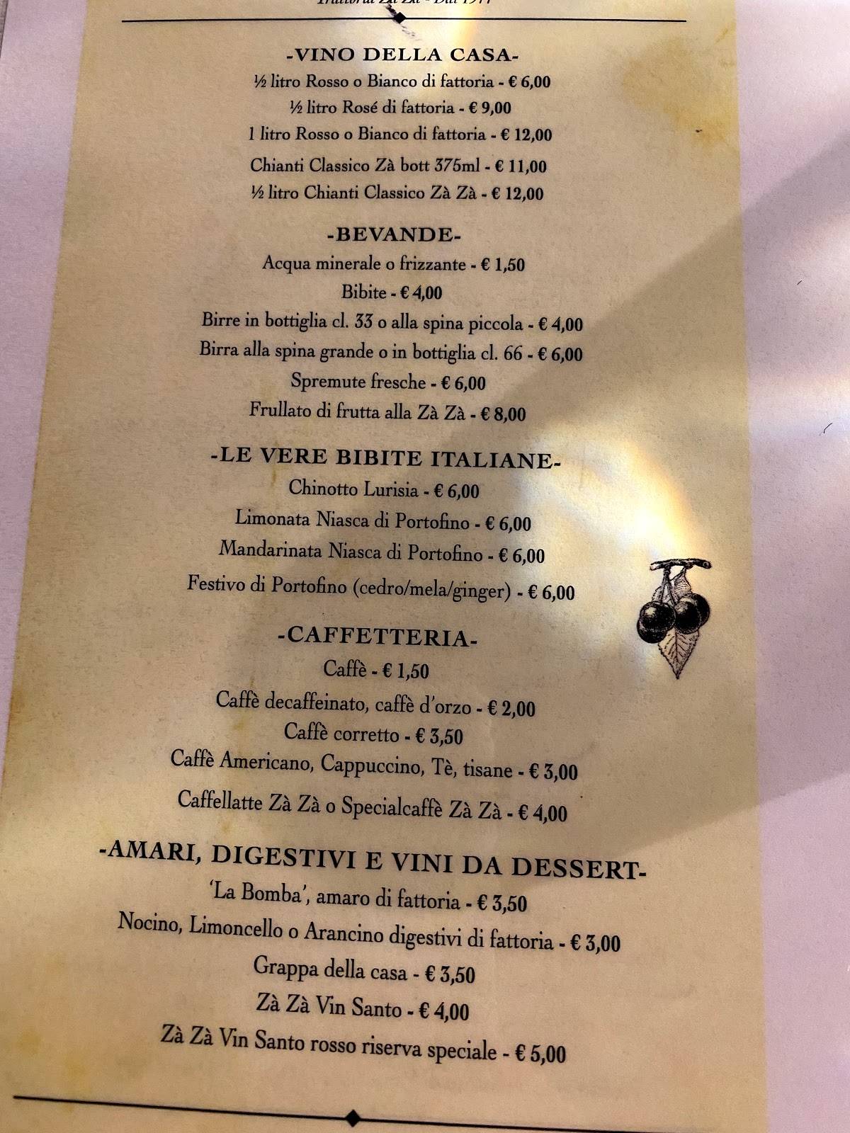 Carta del restaurante Trattoria Zà Zà, Florencia, Piazza del Mercato ...