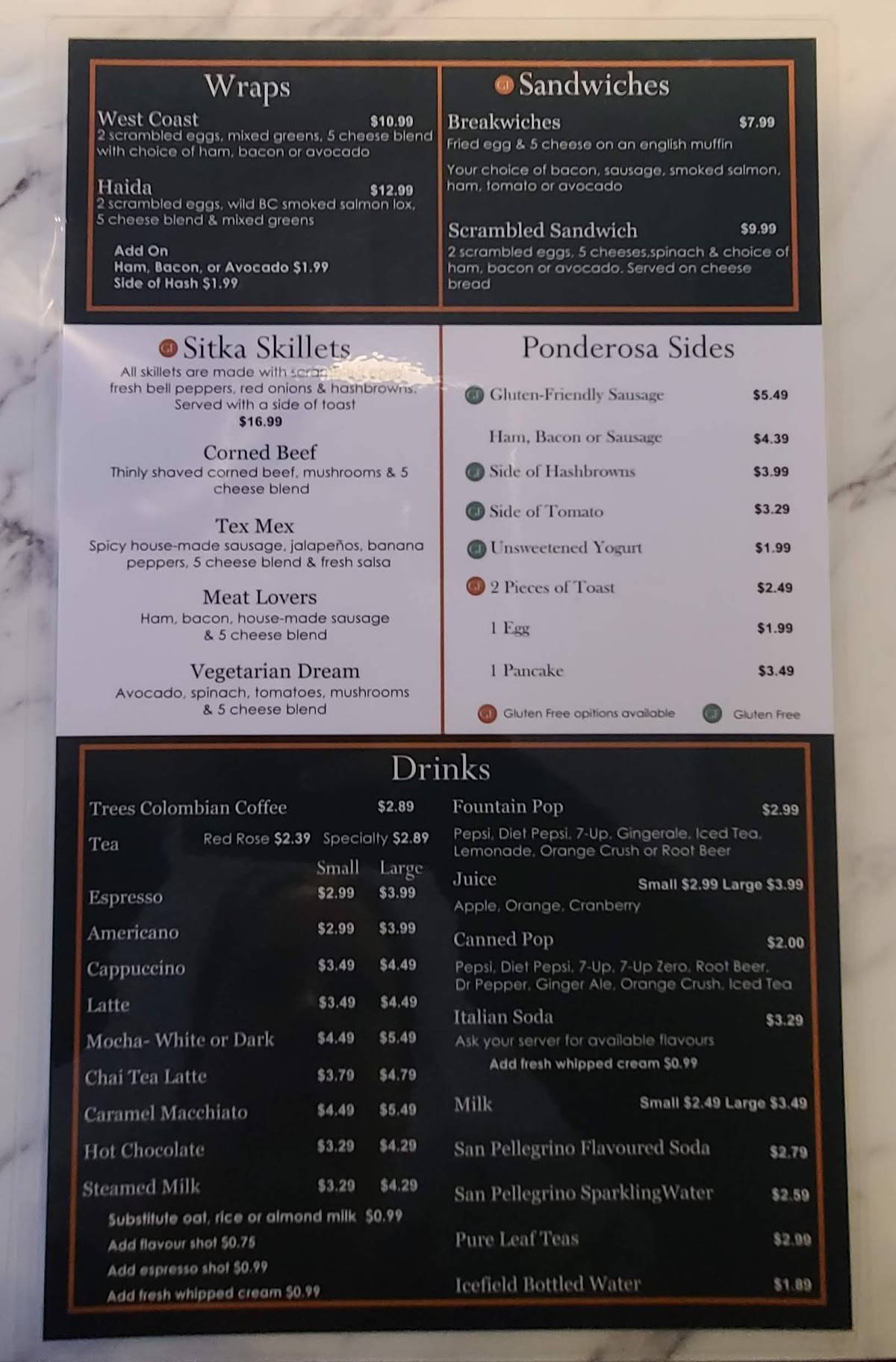 Menu at Trees Restaurant & Bakery, Parksville