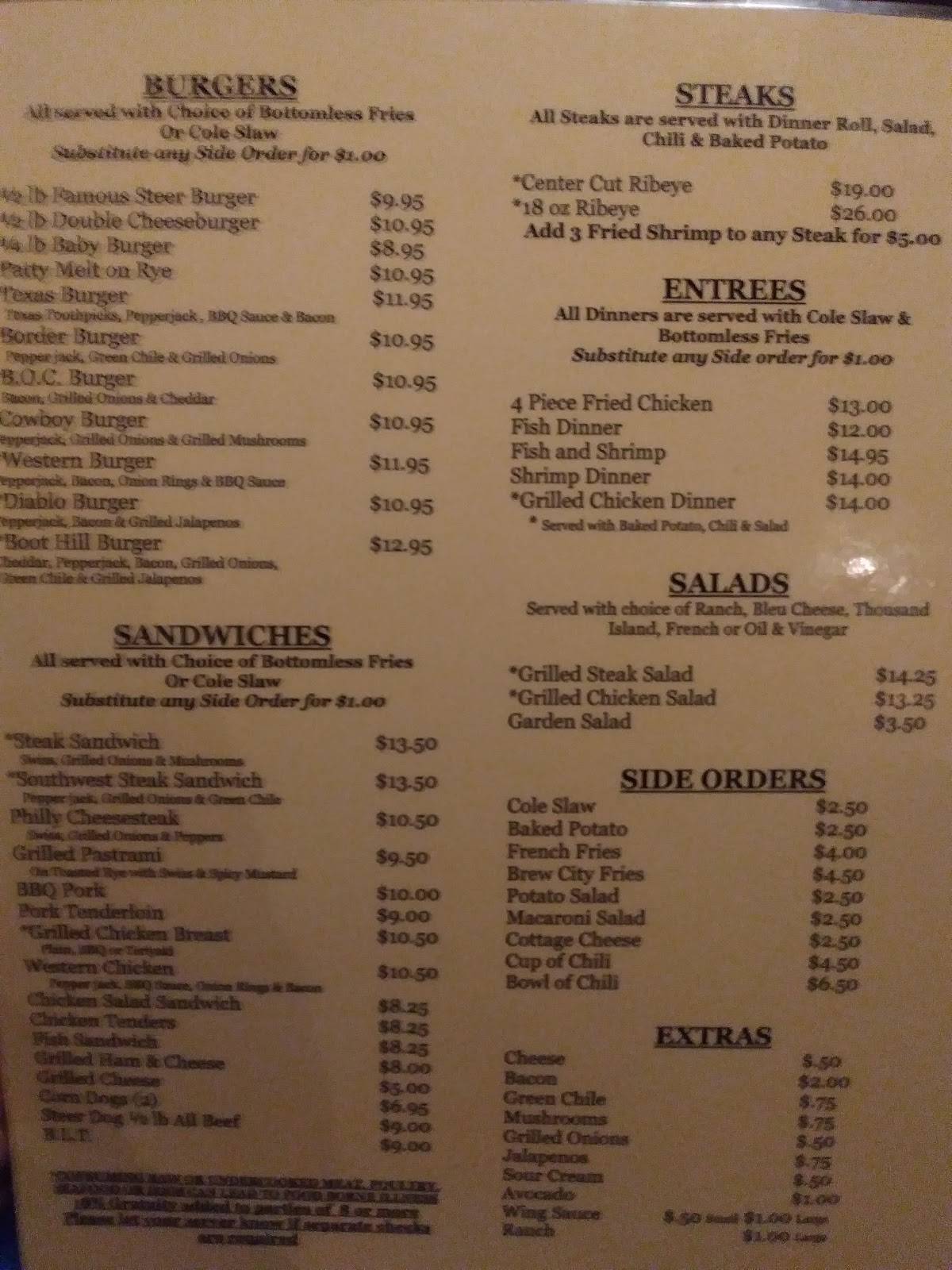 Menu at Tiny's Family Restaurant, Tucson
