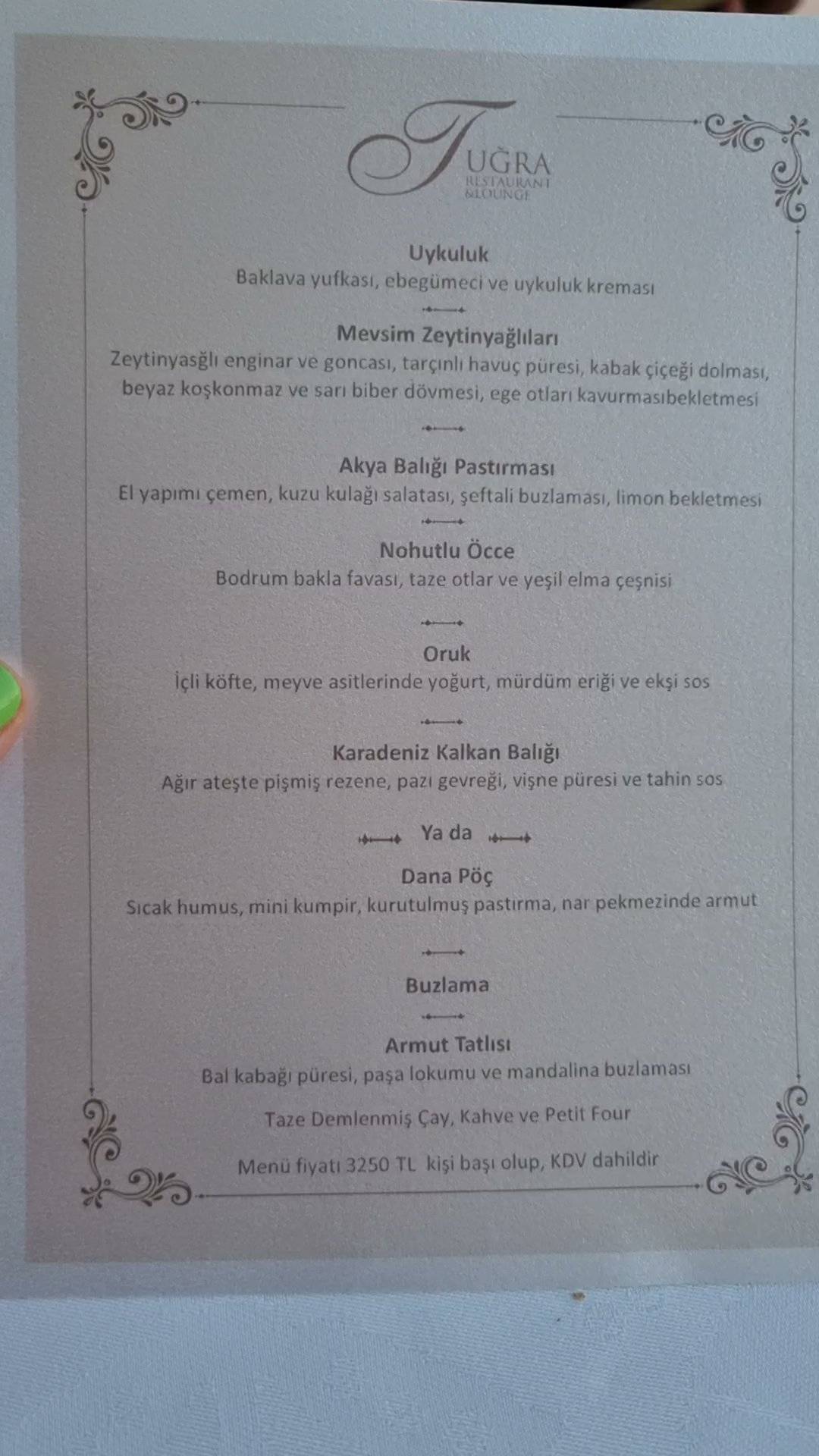 Menu at Tuğra Restaurant, Istanbul, Ciragan Palace Kempinski Hotel