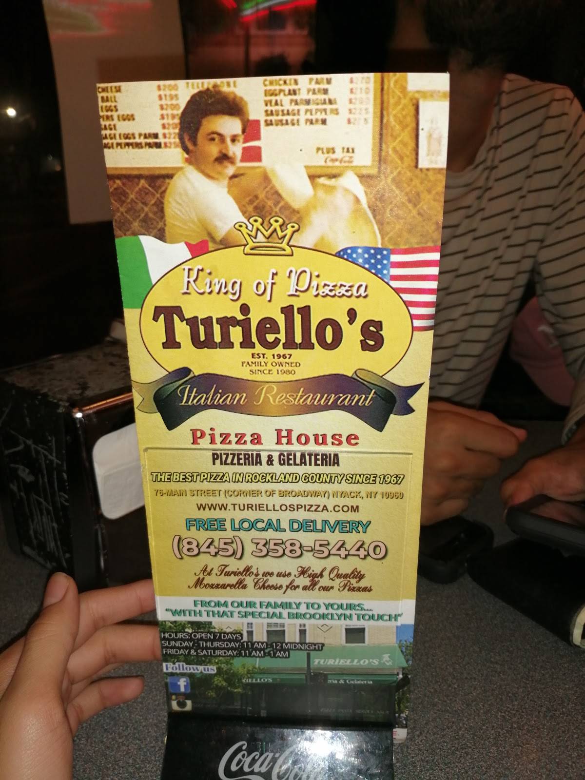 Menu at Turiello's Pizza House pizzeria, Nyack