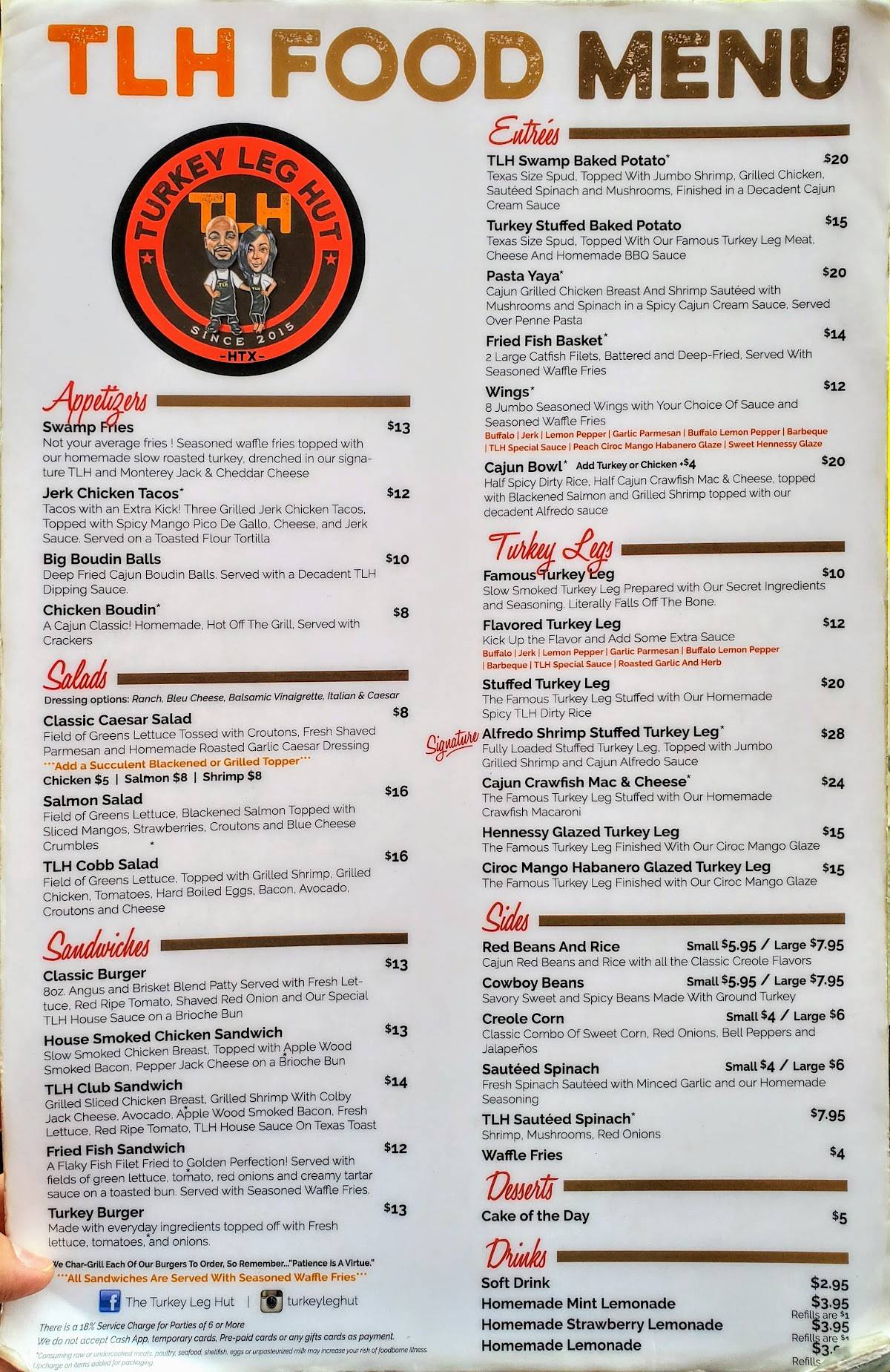Menu at Turkey Leg Hut restaurant, Houston, Almeda Rd suite A/B