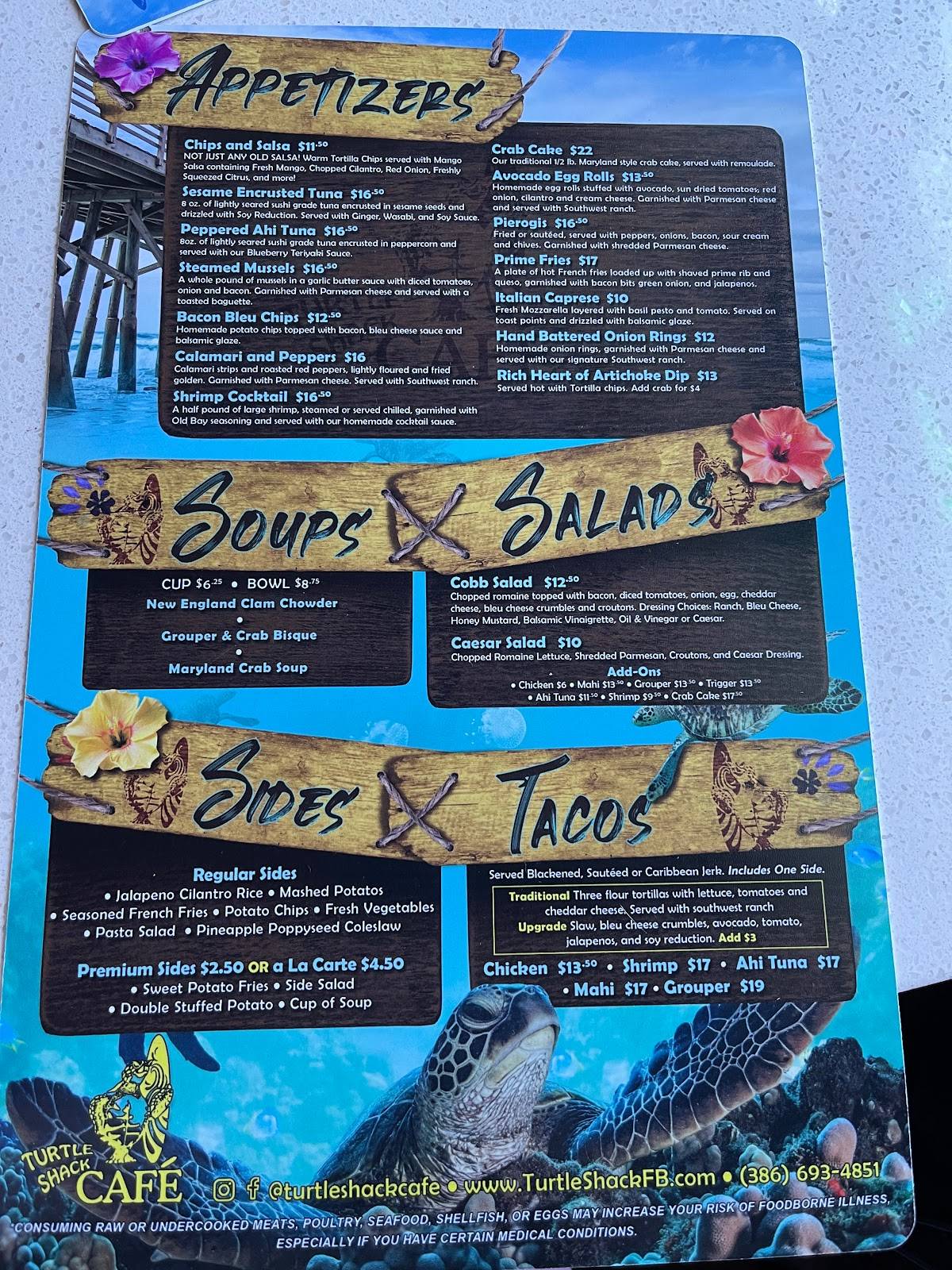 Menu at Turtle Shack Cafe, Flagler Beach