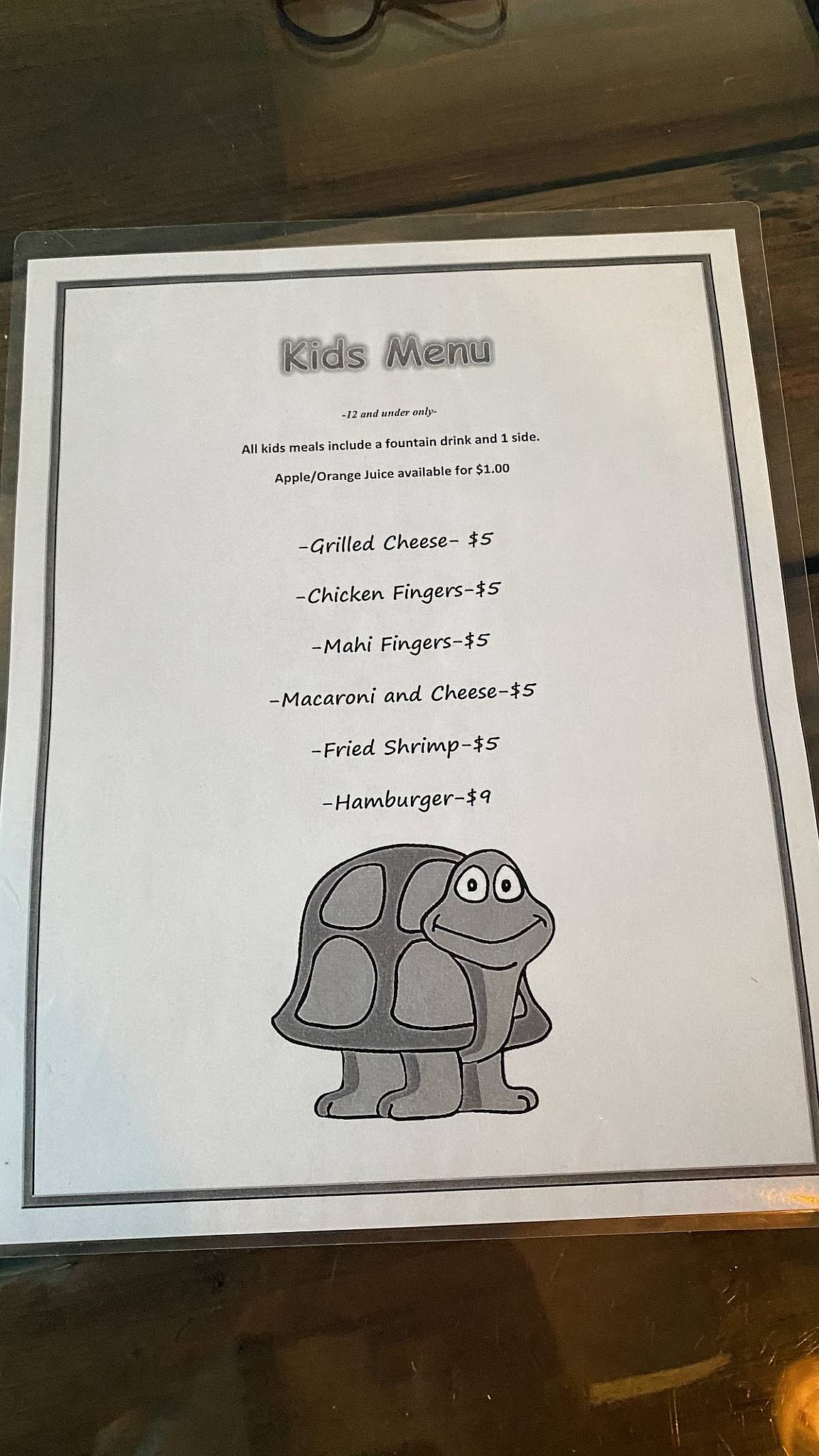Menu at Turtle Shack Cafe, Flagler Beach