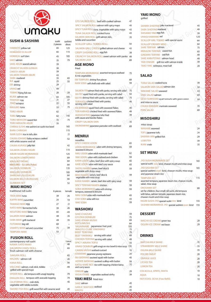 Menu at Umaku restaurant, Cileungsi, Citra Gran Cibubur