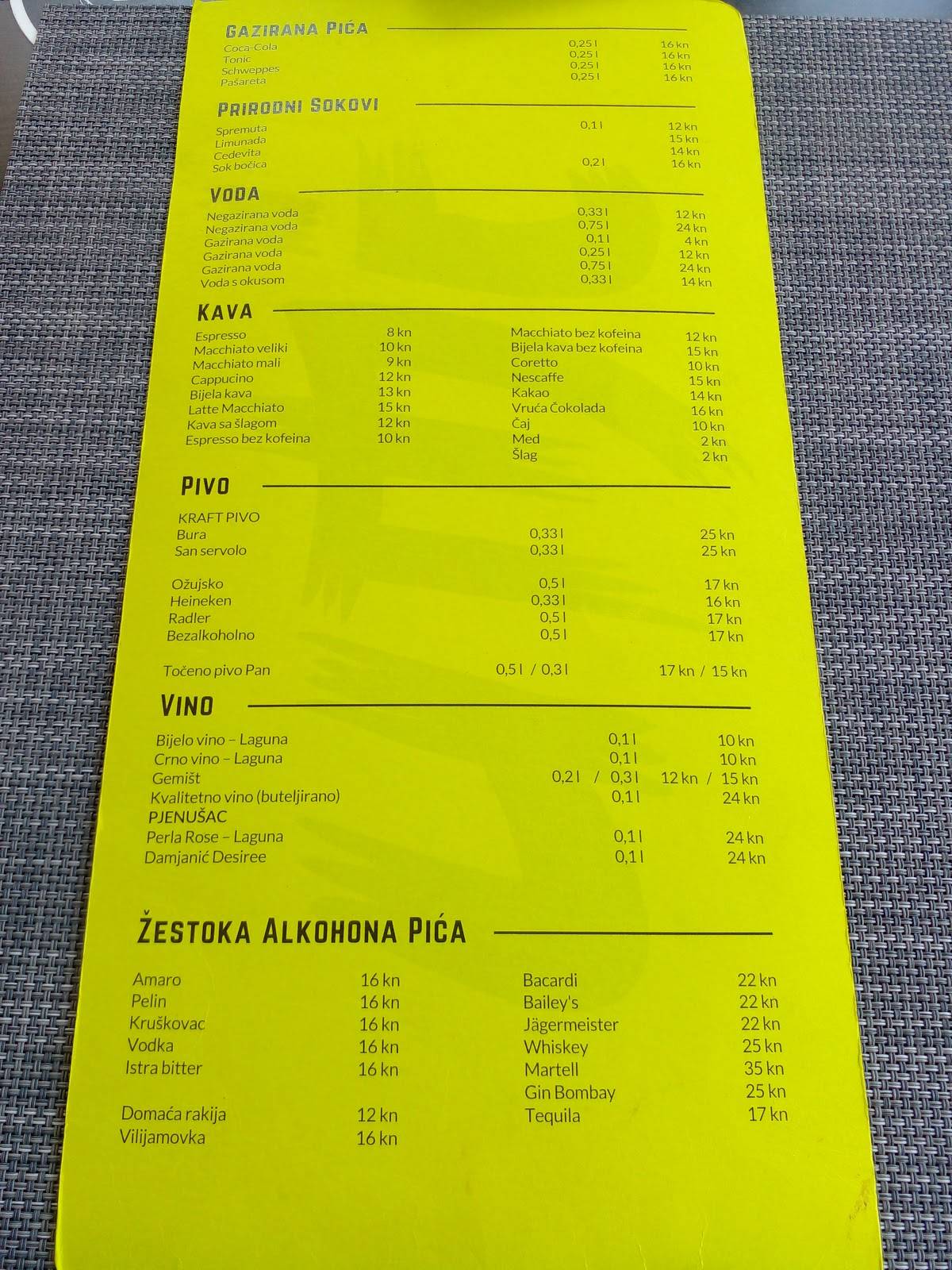 Menu at Umi Asian streetfood restaurant, Poreč