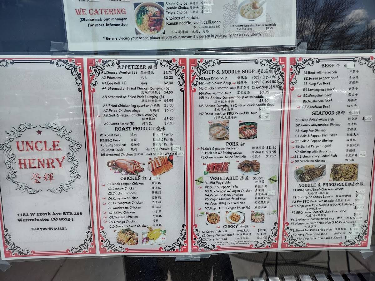 Menu at Uncle Henry restaurant, Westminster