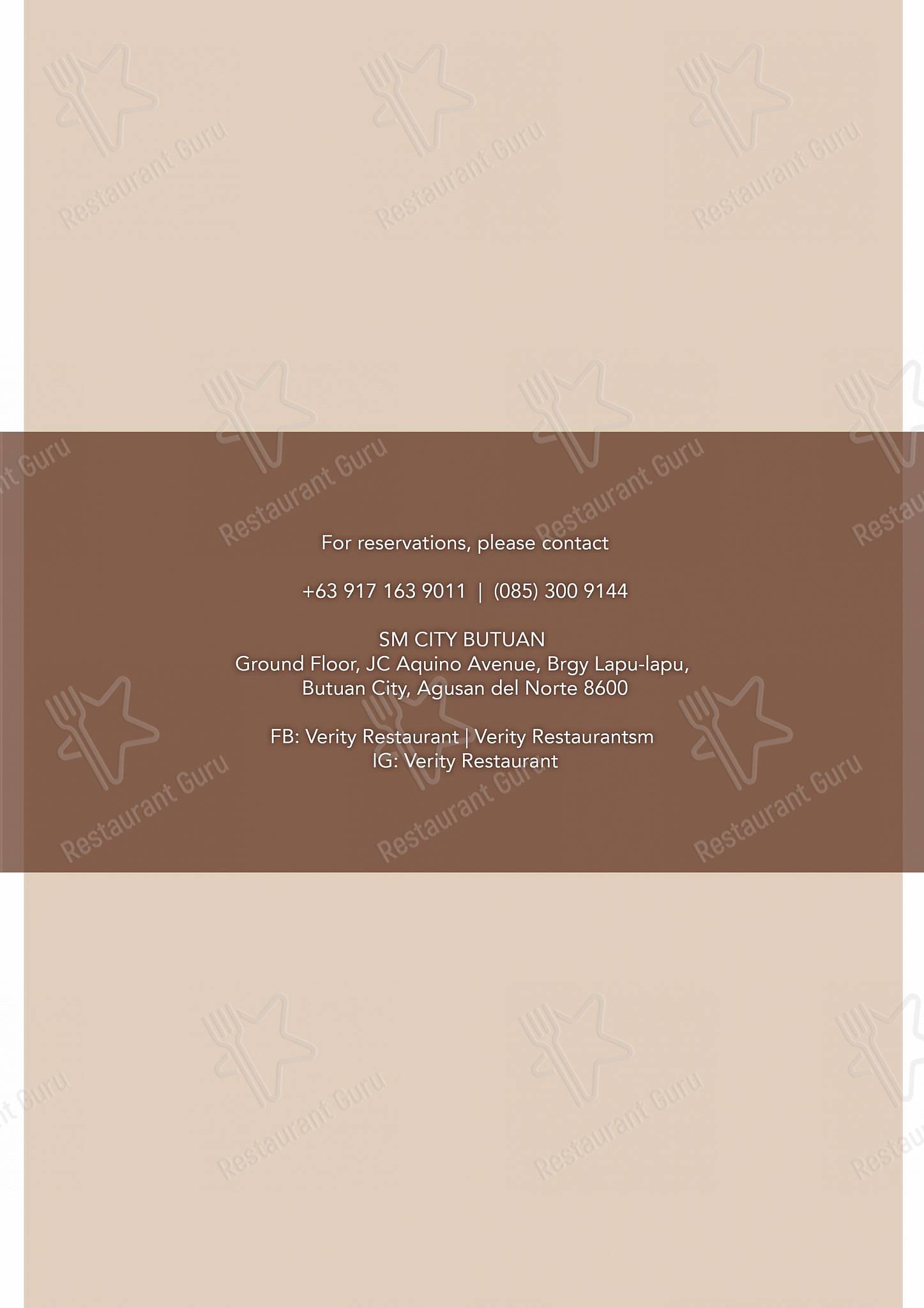 Menu at Verity Restaurant, Butuan City, SM