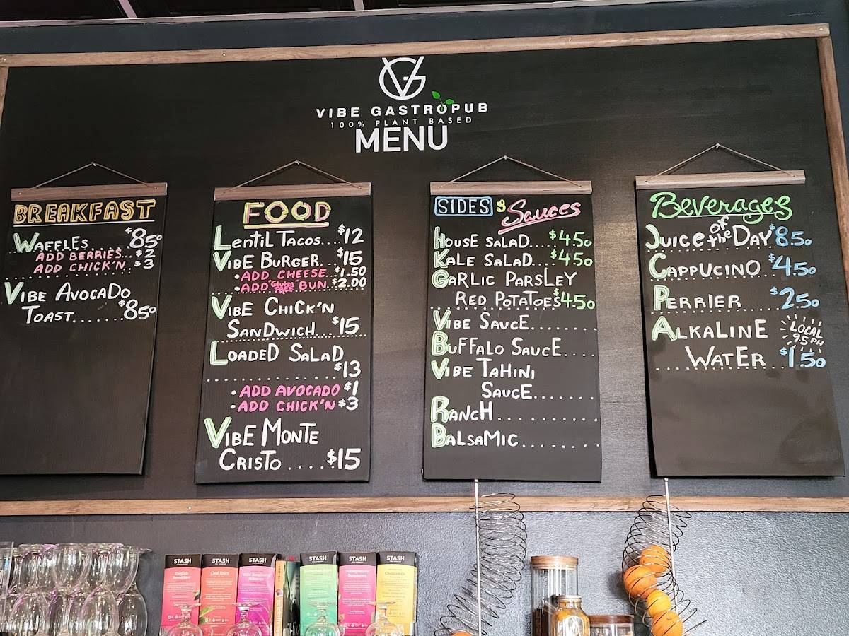 Menu at Vibe Gastropub, Fayetteville