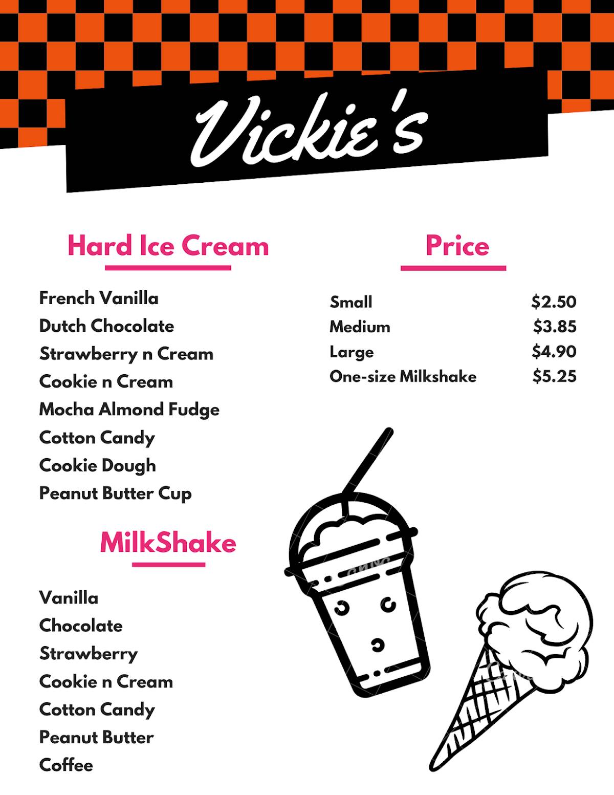 Menu at Vickie's Snack Bar, Beausejour