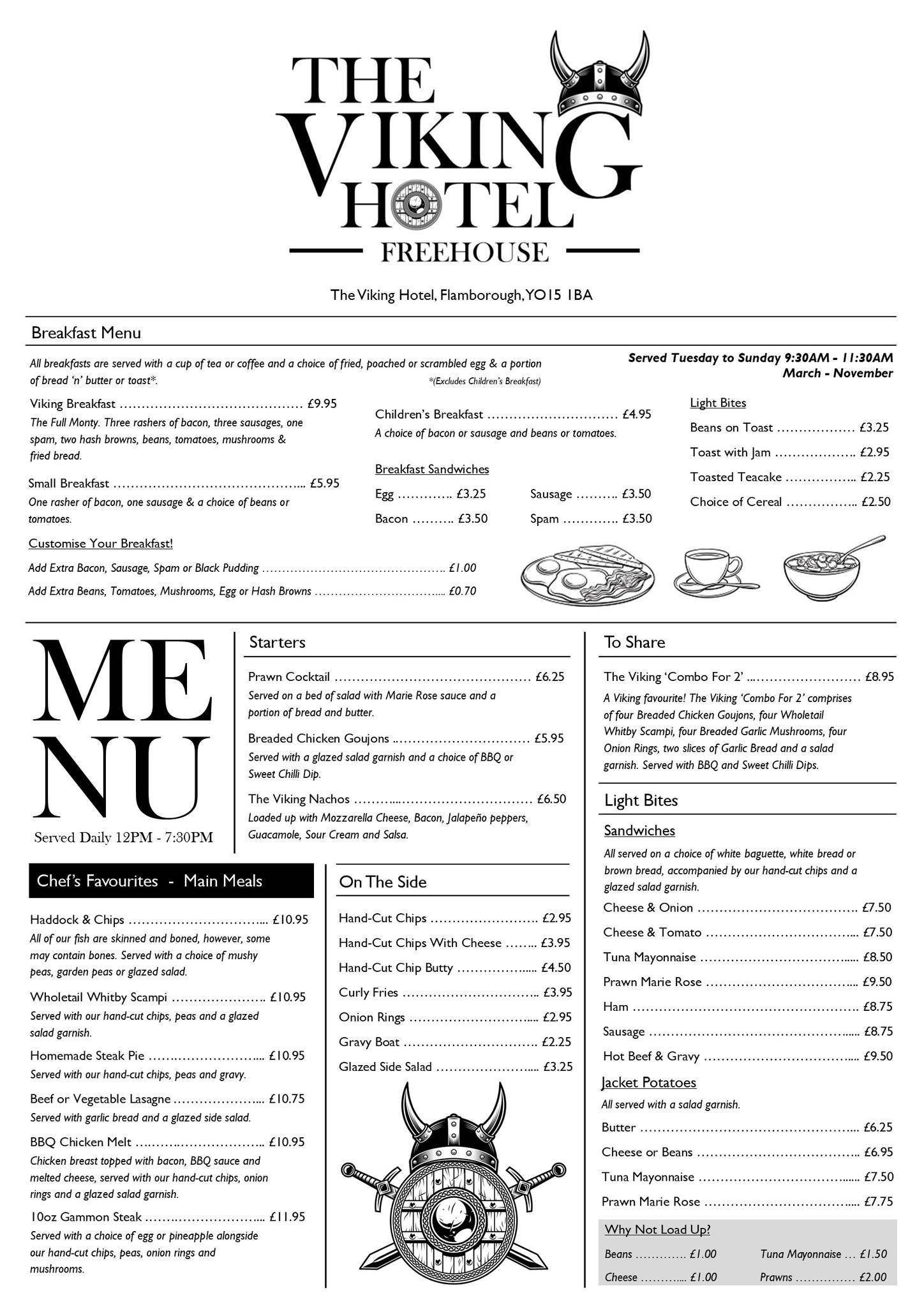 Menu at Viking Hotel pub & bar, Flamborough, North Marine Road Flamborough