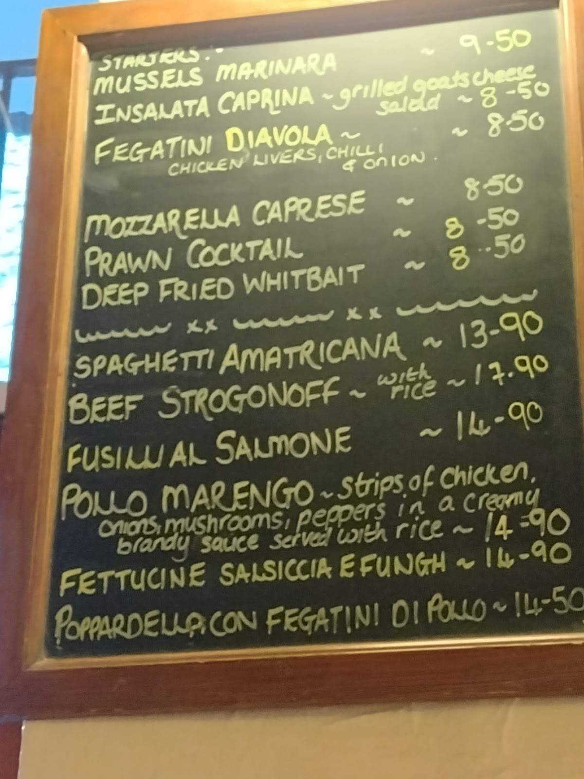 Menu at Villa Positano restaurant, Windermere