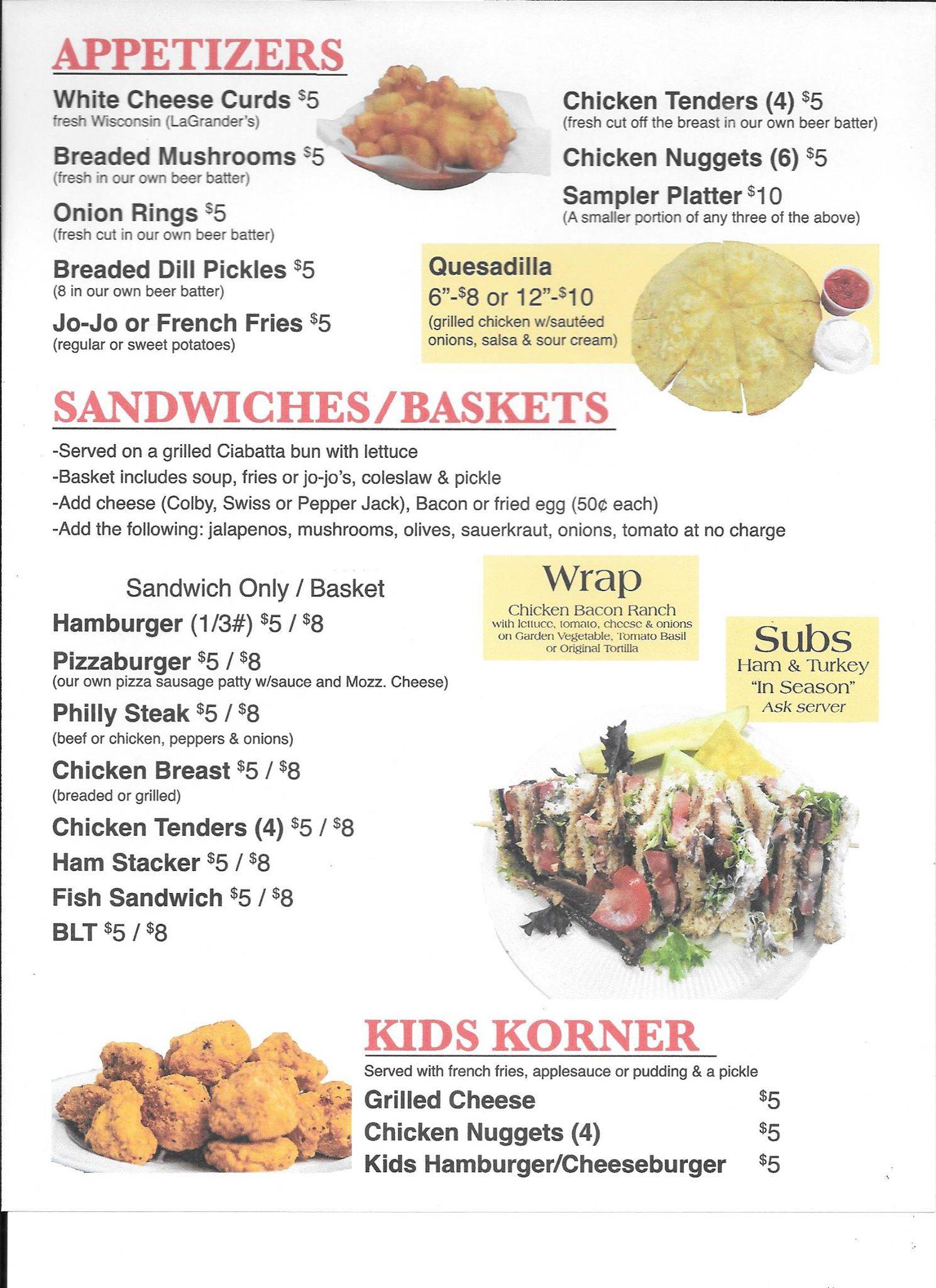 Menu at Village House restaurant, Boyd