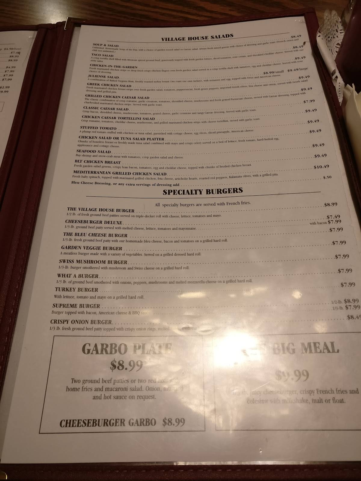 Menu at Village House Restaurant, Albion
