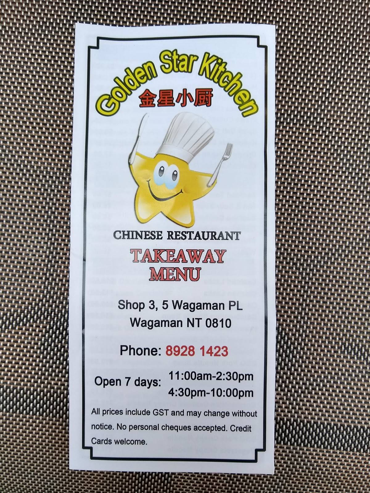 Menu at Golden Star Kitchen restaurant, Wagaman