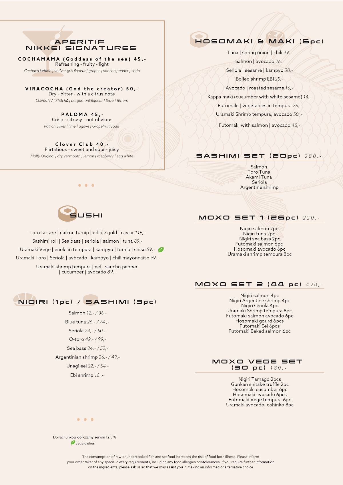 Menu at MOXO Restaurant & Club, Warsaw
