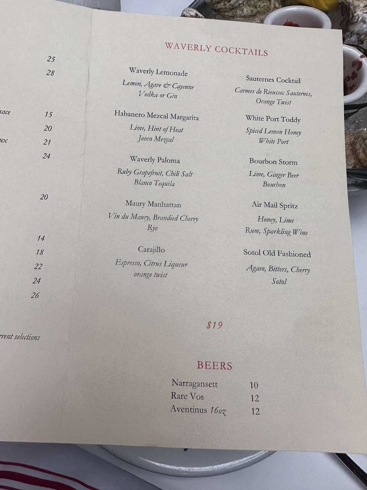Menu at Waverly Inn restaurant, New York City