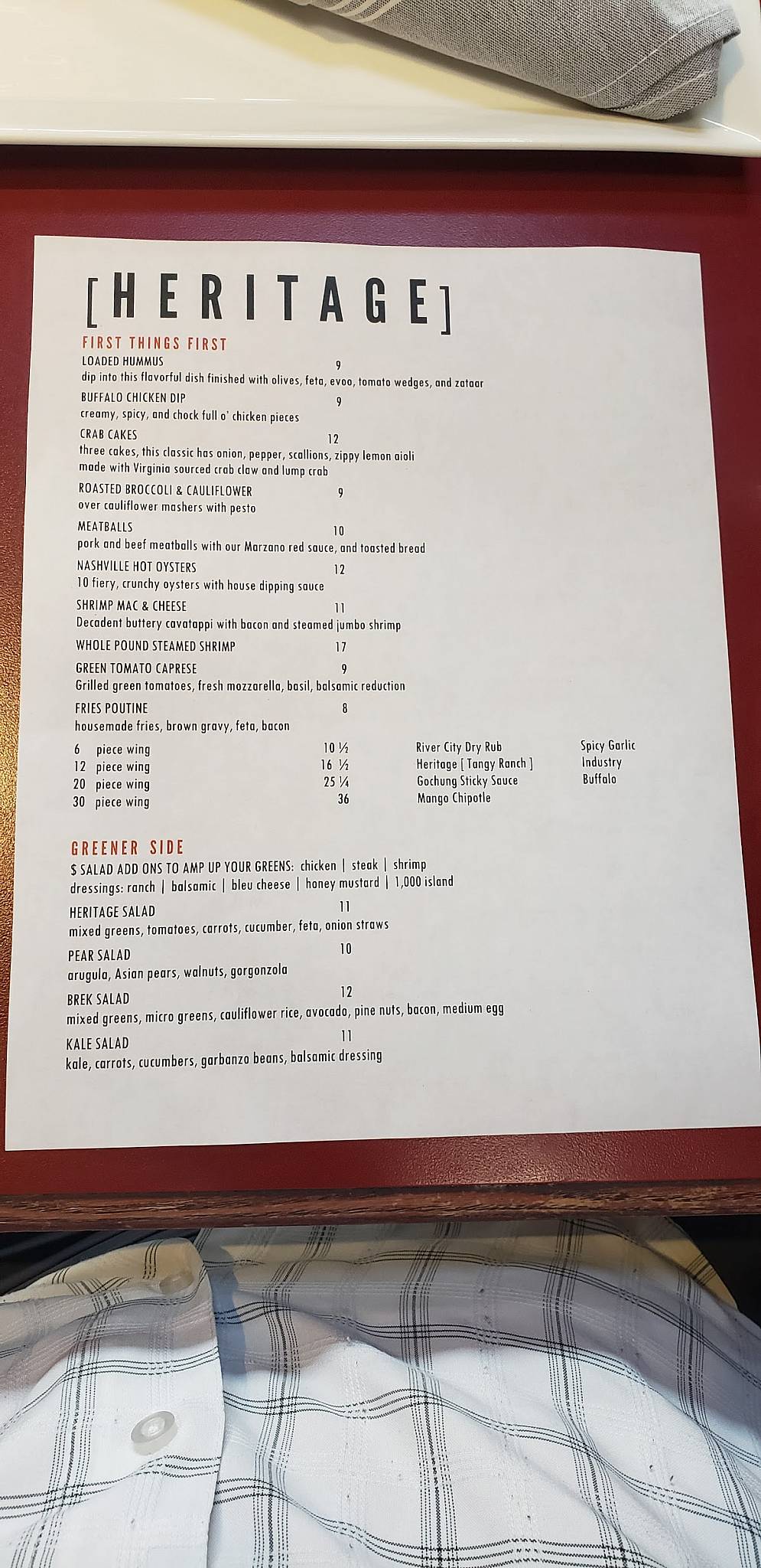 Menu at Heritage On Main Street pub & bar, Waynesboro