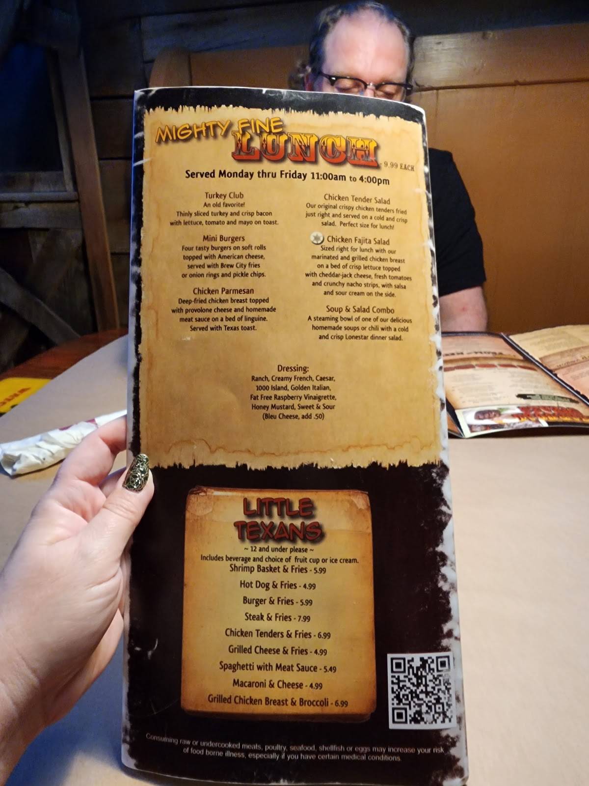 Menu at West Texas Roadhouse steakhouse, Saint Clairsville
