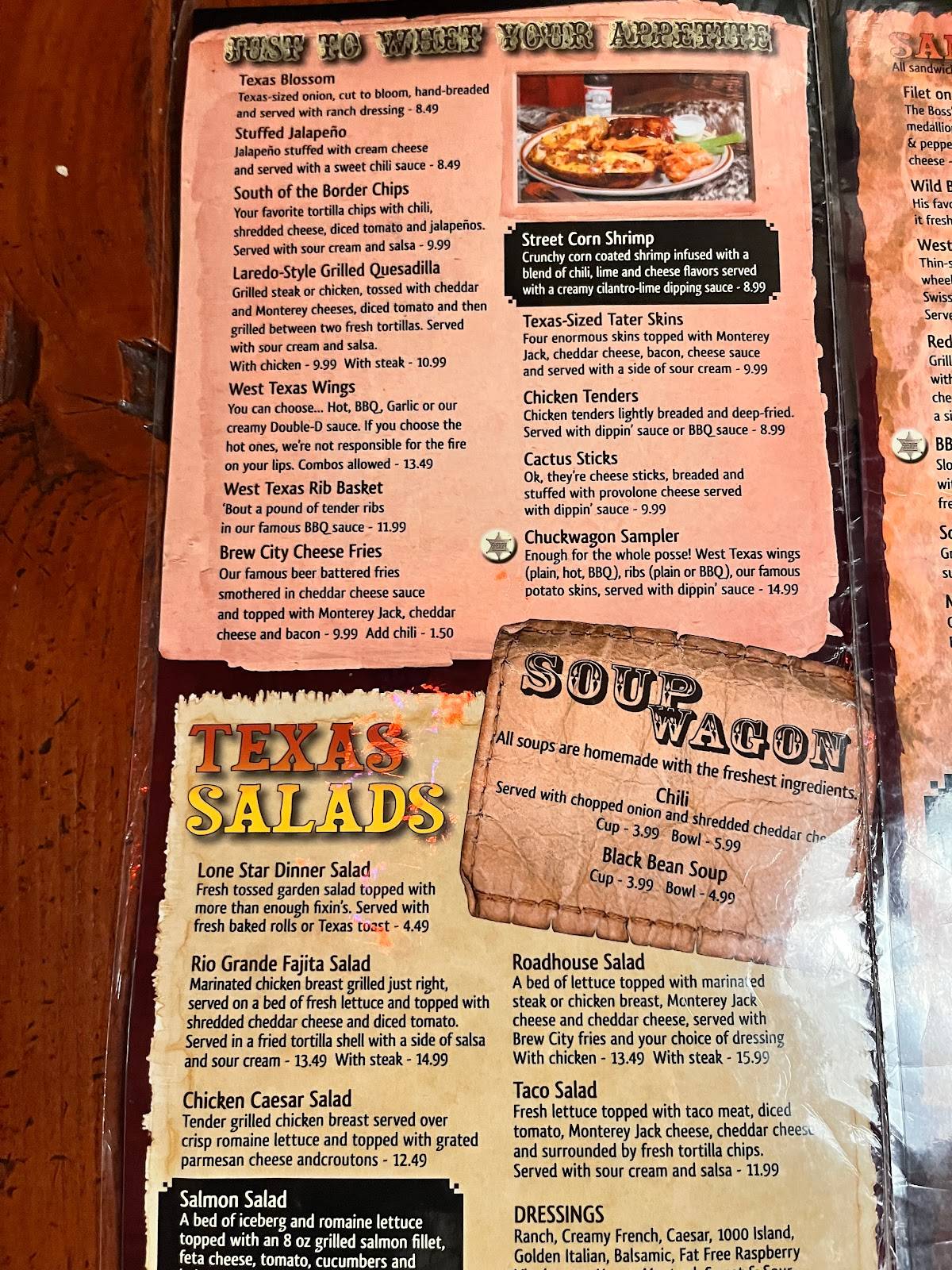 Menu at West Texas Roadhouse steakhouse, Saint Clairsville