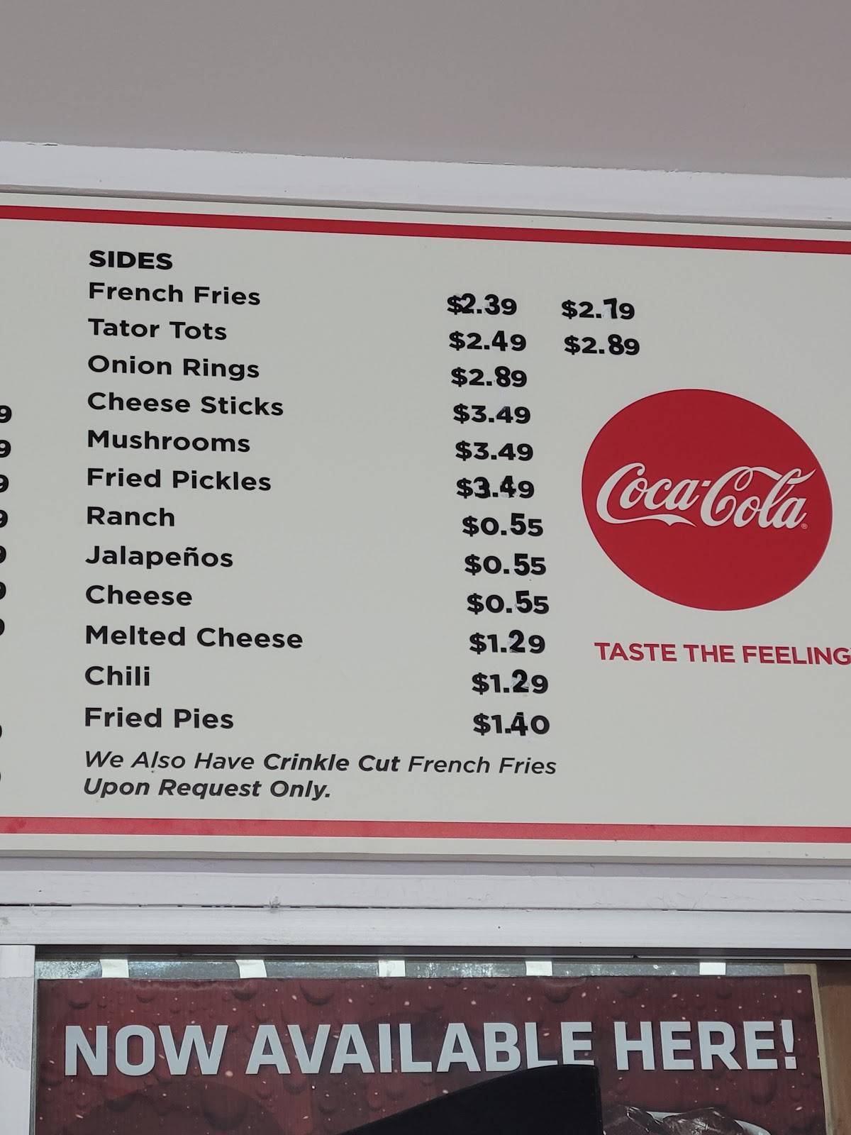 Menu at Westside Burger fast food, Springdale