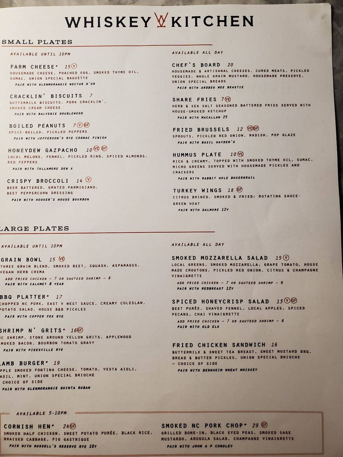 Menu at Whiskey Kitchen pub & bar, Raleigh