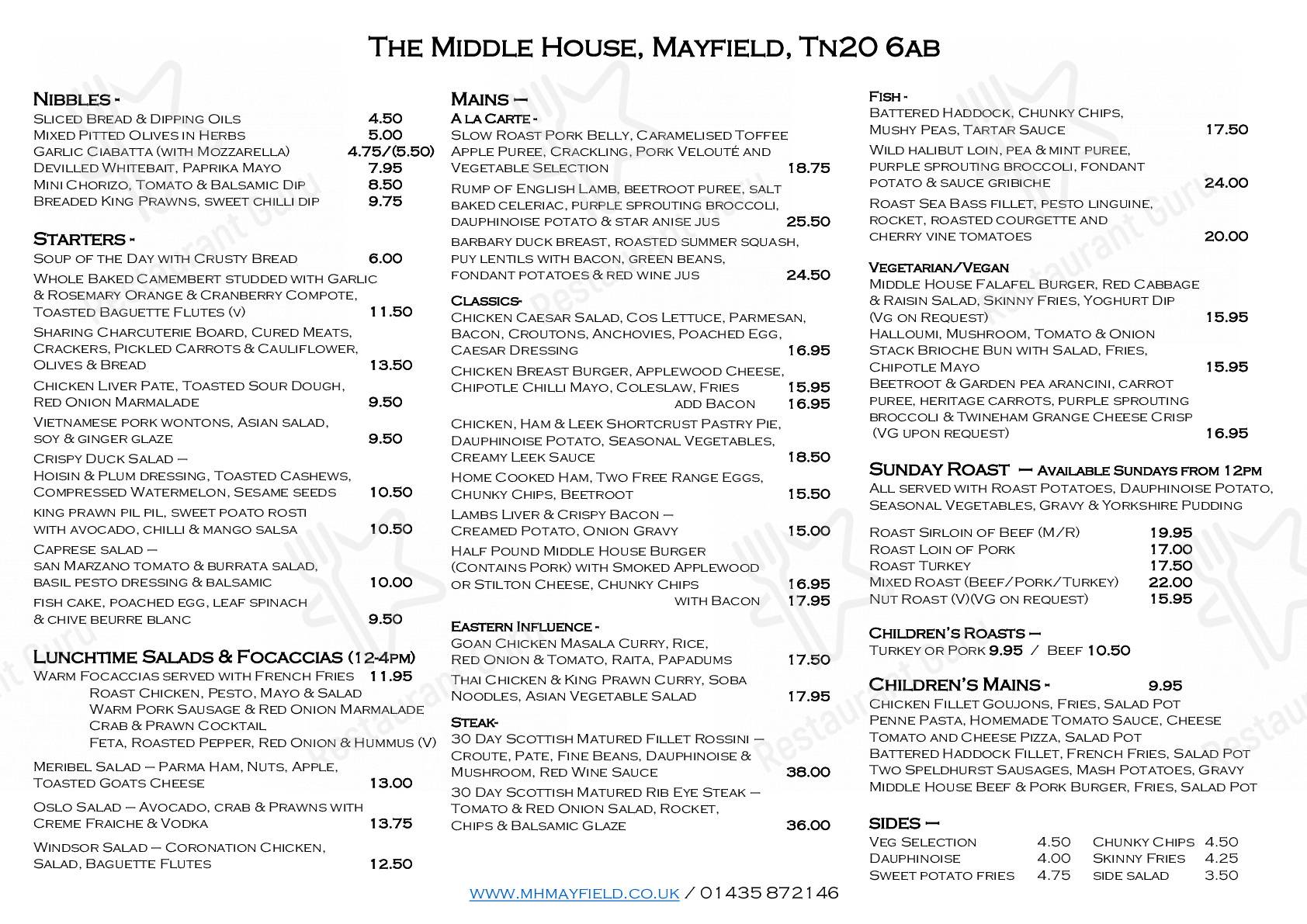Menu at White’s Garden Nursery and Tea Rooms, Mayfield