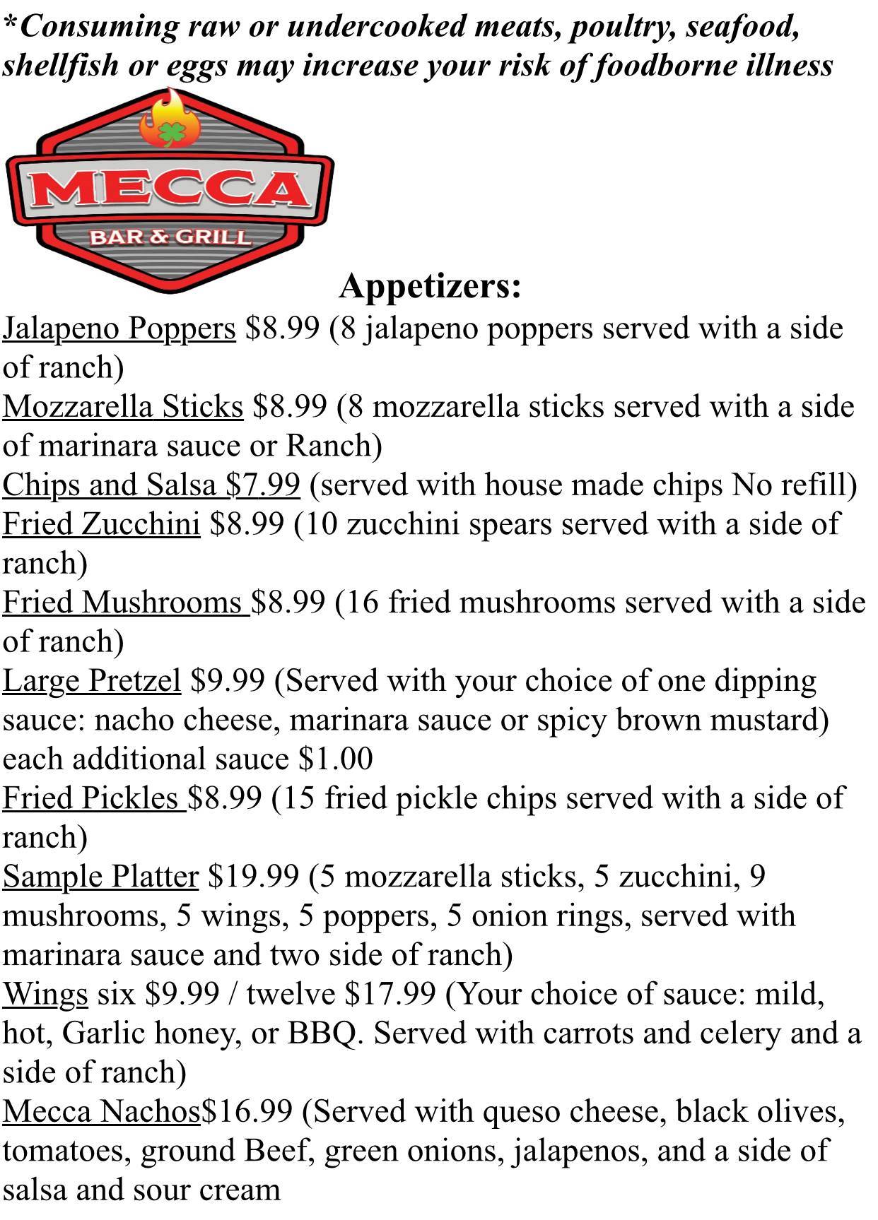 Menu at Mecca Bar And Grill, Wickenburg