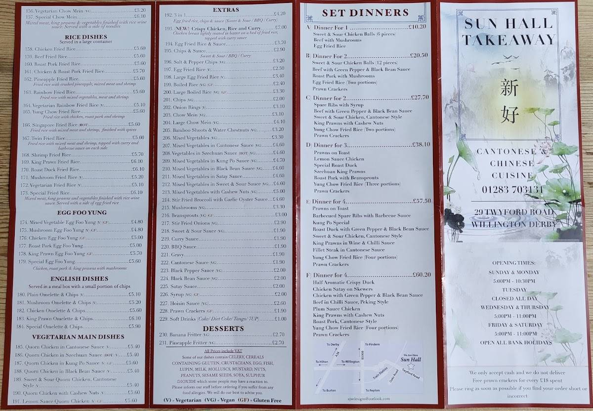 Menu at Willington Chinese fast food, Derby