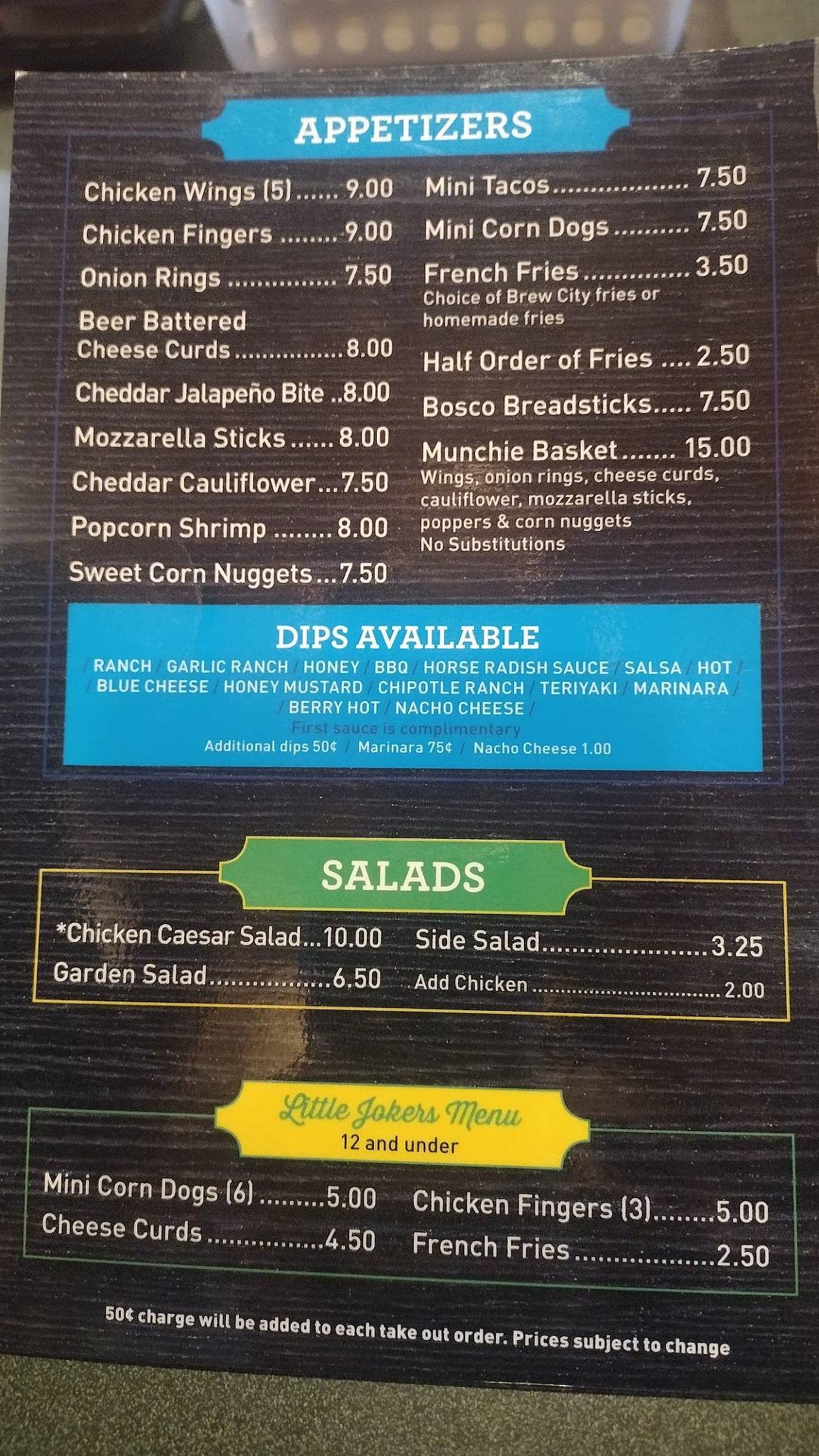 Menu at Jokers Bar & Grill LLC, Wisconsin Rapids