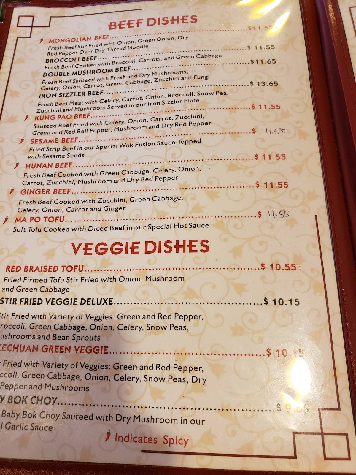 Menu at Wok Fusion restaurant, Meridian