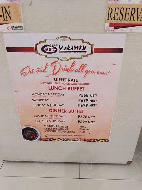 Menu at Yakimix restaurant, Santa Rosa