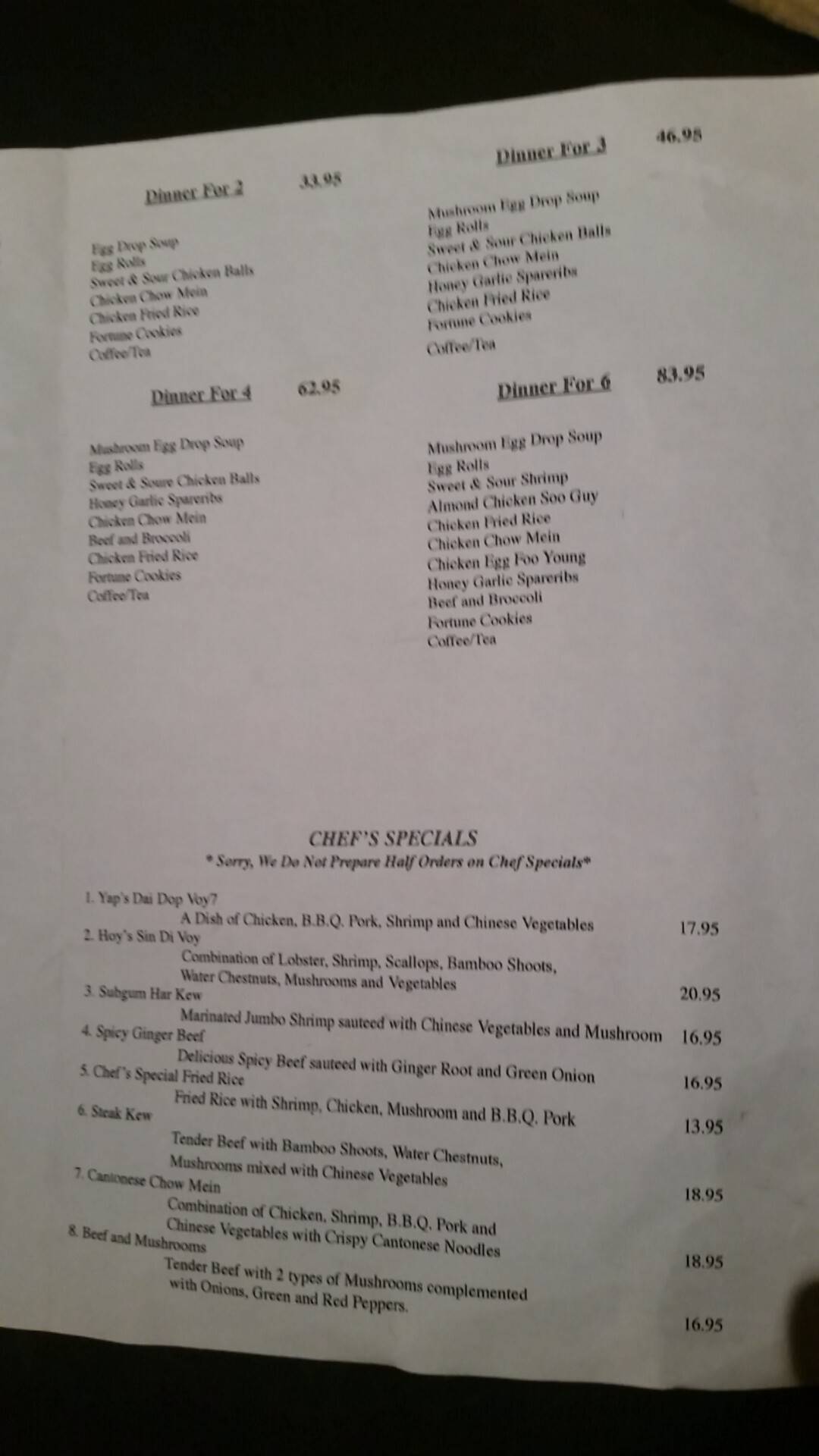 Menu at Yaps Place/Leetiks Service Center restaurant, River John