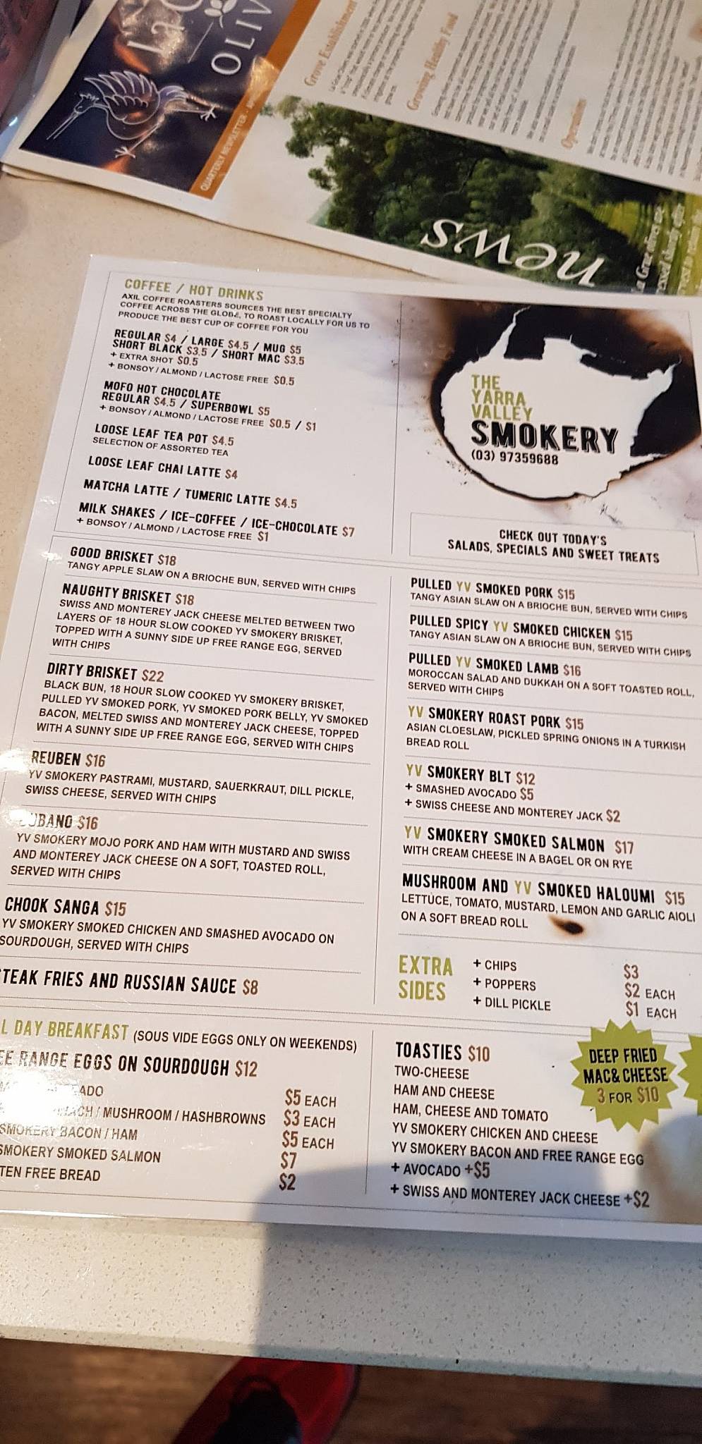 Menu at Yarra Valley Smokery cafe, Lilydale
