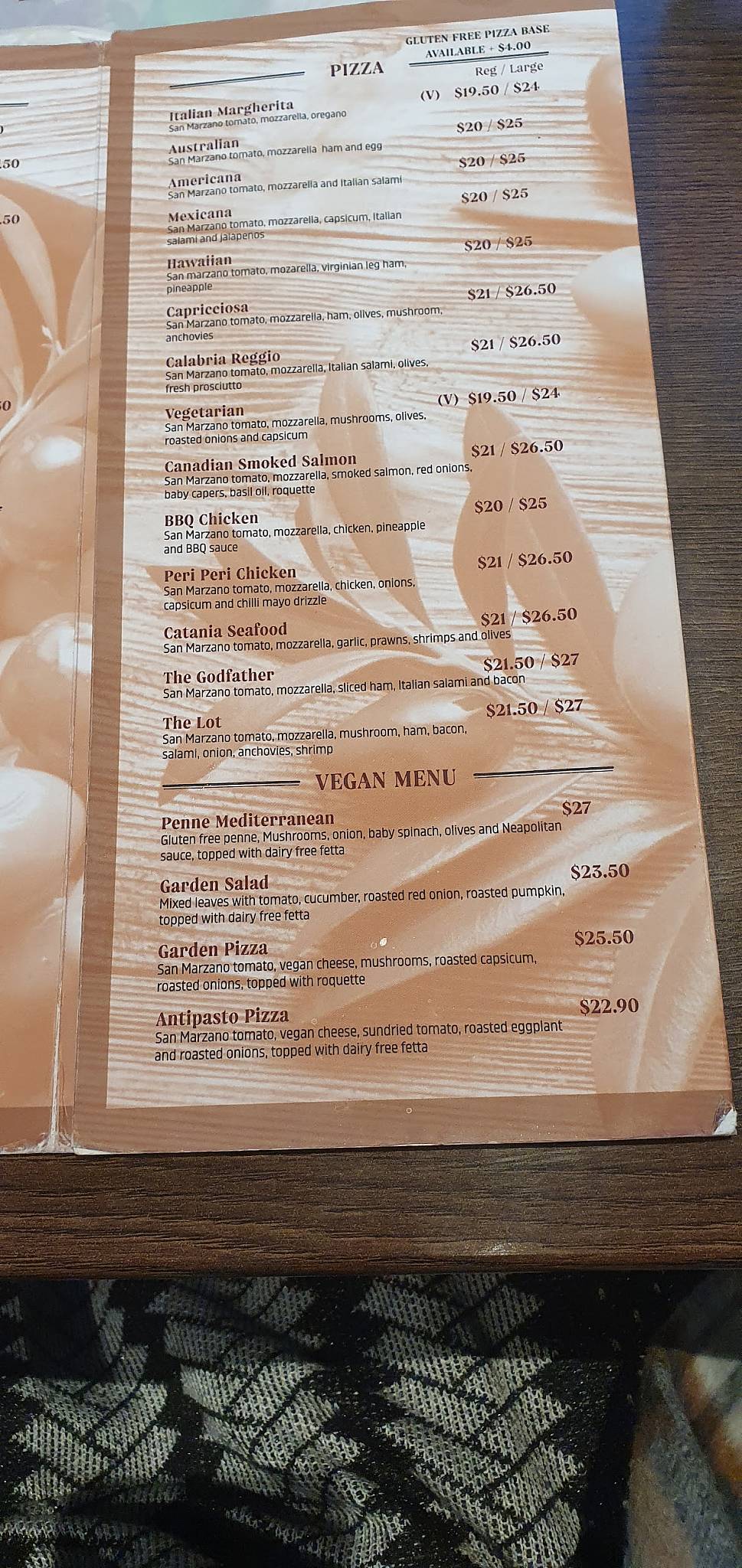 Menu at ZEPPO restaurant, Clyde