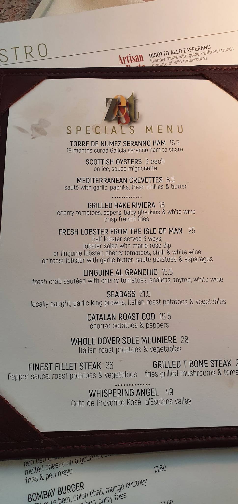 Menu at Zest Gastronomia restaurant, Lytham