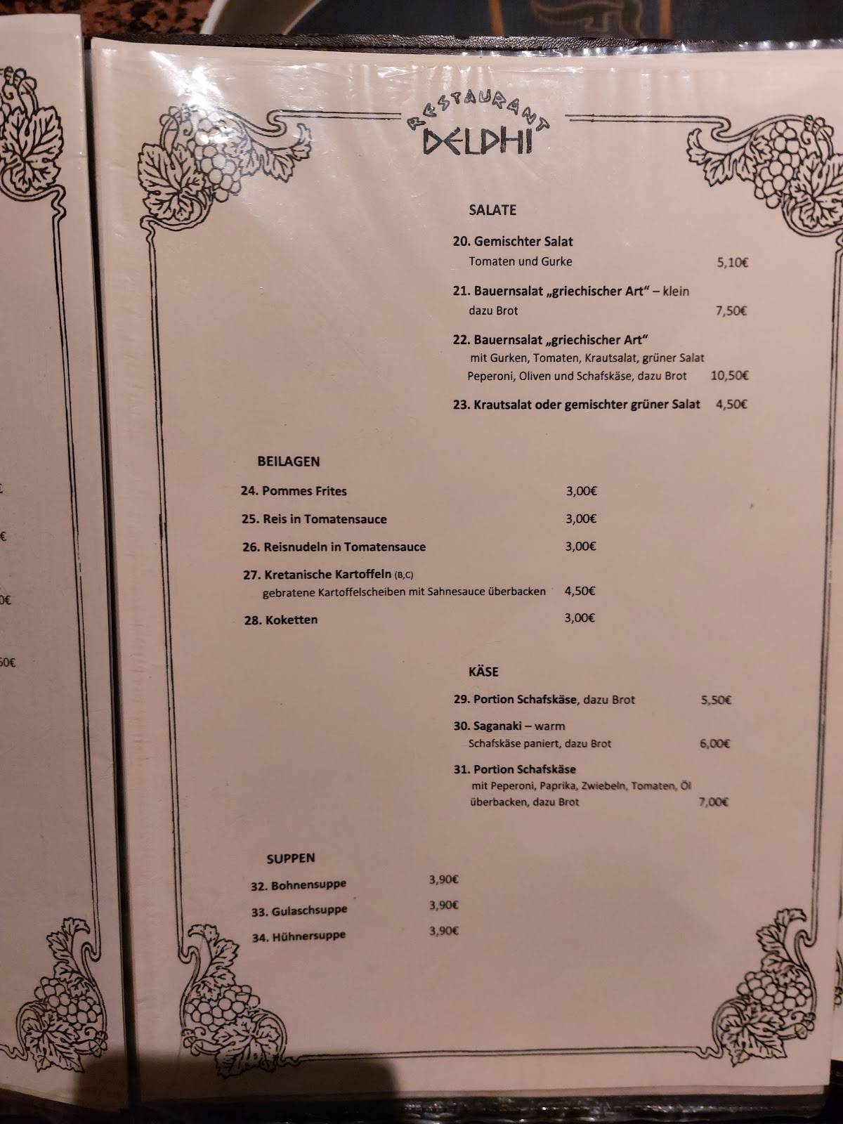 Speisekarte von Restaurant Delphi, Zittau