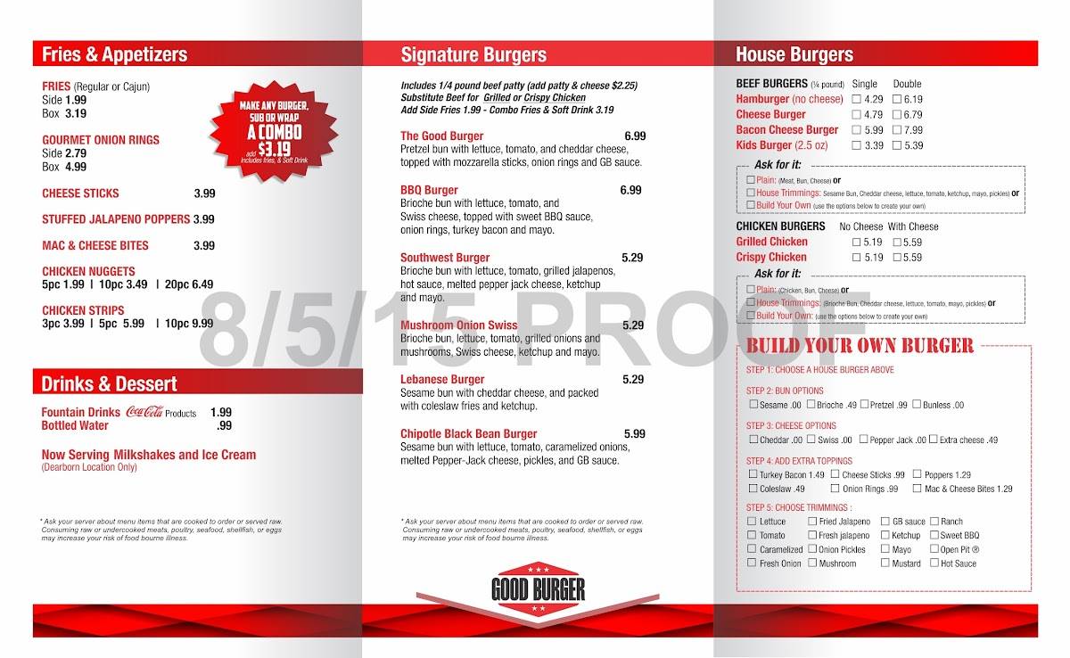 Menu at Zo's Good Burger - Dearborn fast food, Dearborn, Michigan Ave