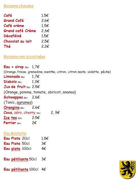 Menu au À l'Estaminet des Dunes restaurant, Ghyvelde