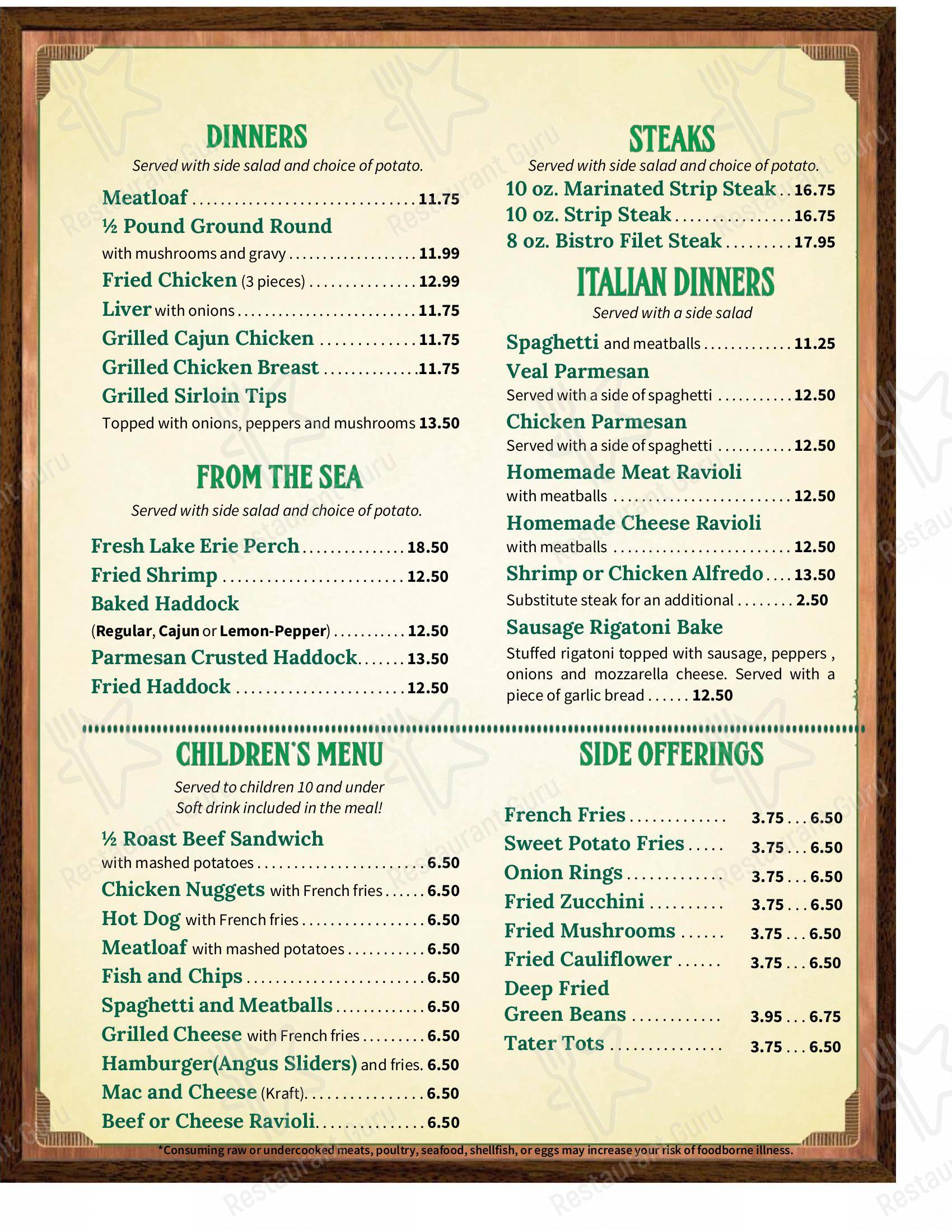 Menu at McGarrey's Oakwood Cafe, Erie