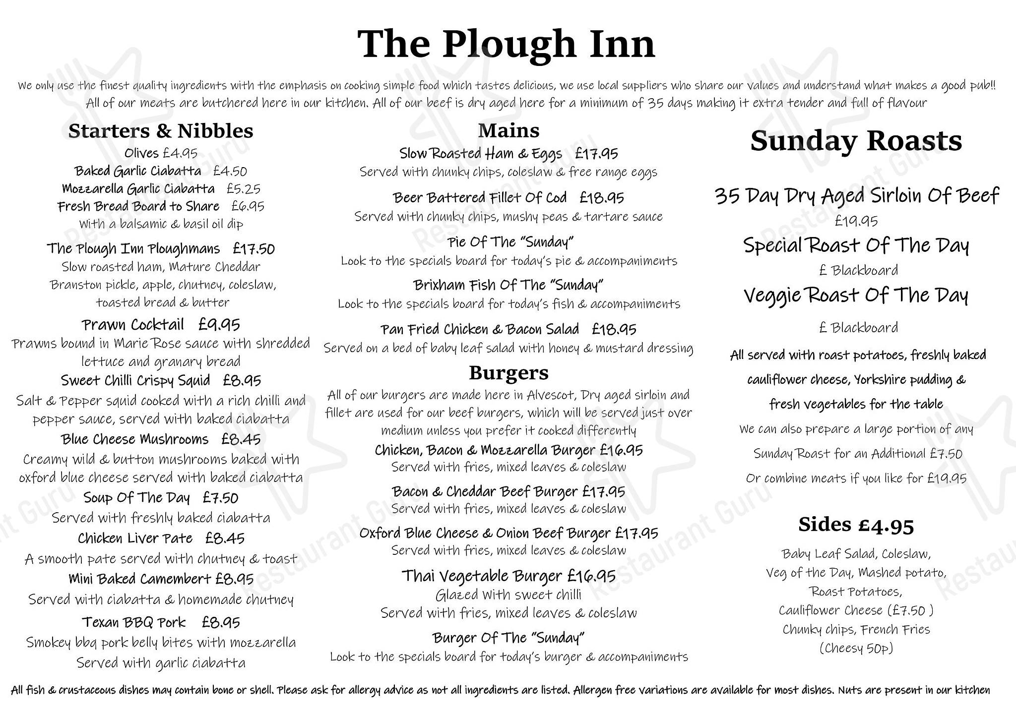 Menu at The Plough Inn Alvescot pub & bar, Clanfield, Main Rd