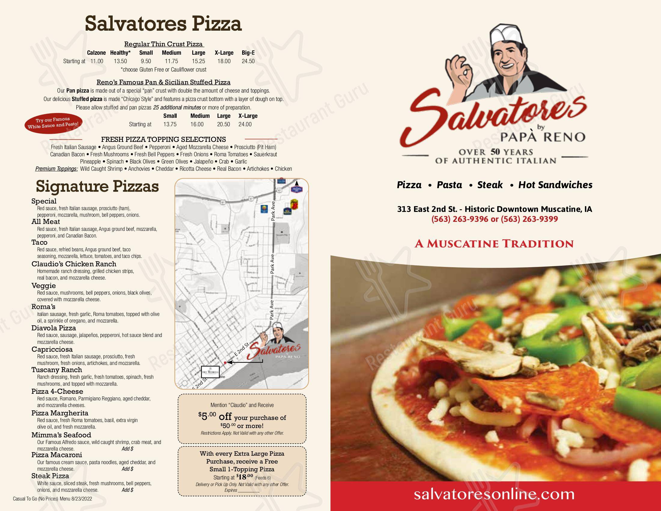 Menu at Salvatores by Papà Reno Italian Restaurant, Muscatine