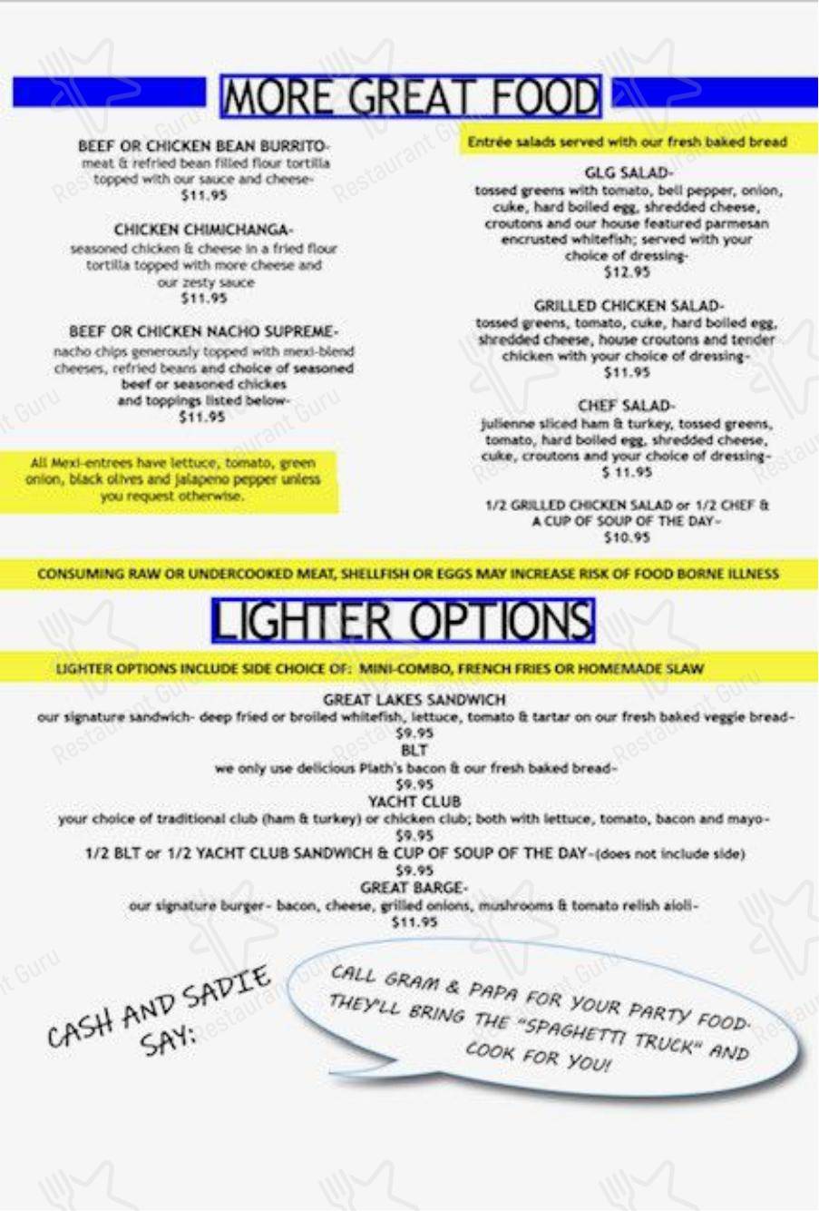Menu at Great Lakes Grill pub & bar, Cheboygan