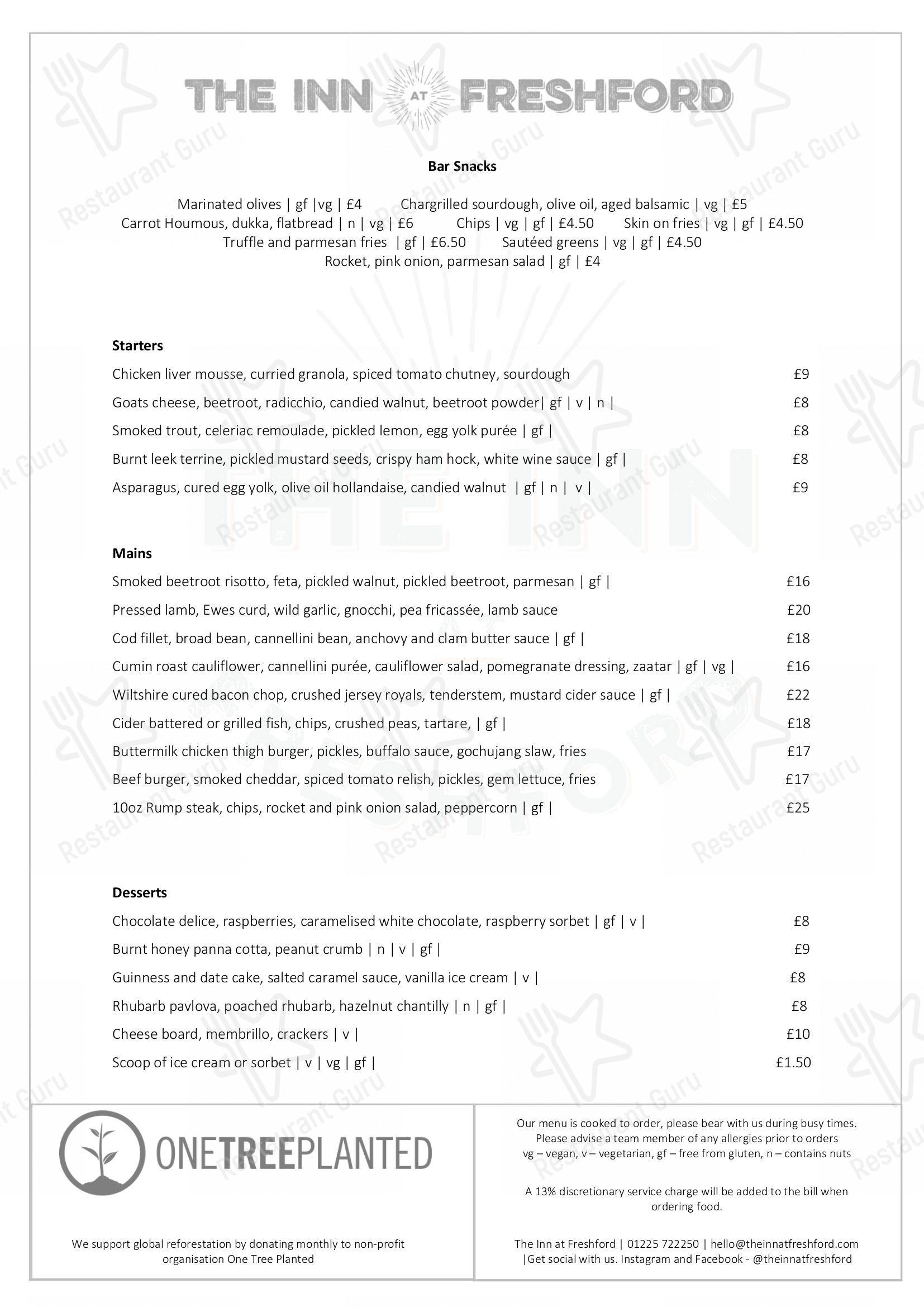 Menu at The Inn at Freshford pub & bar, Bath