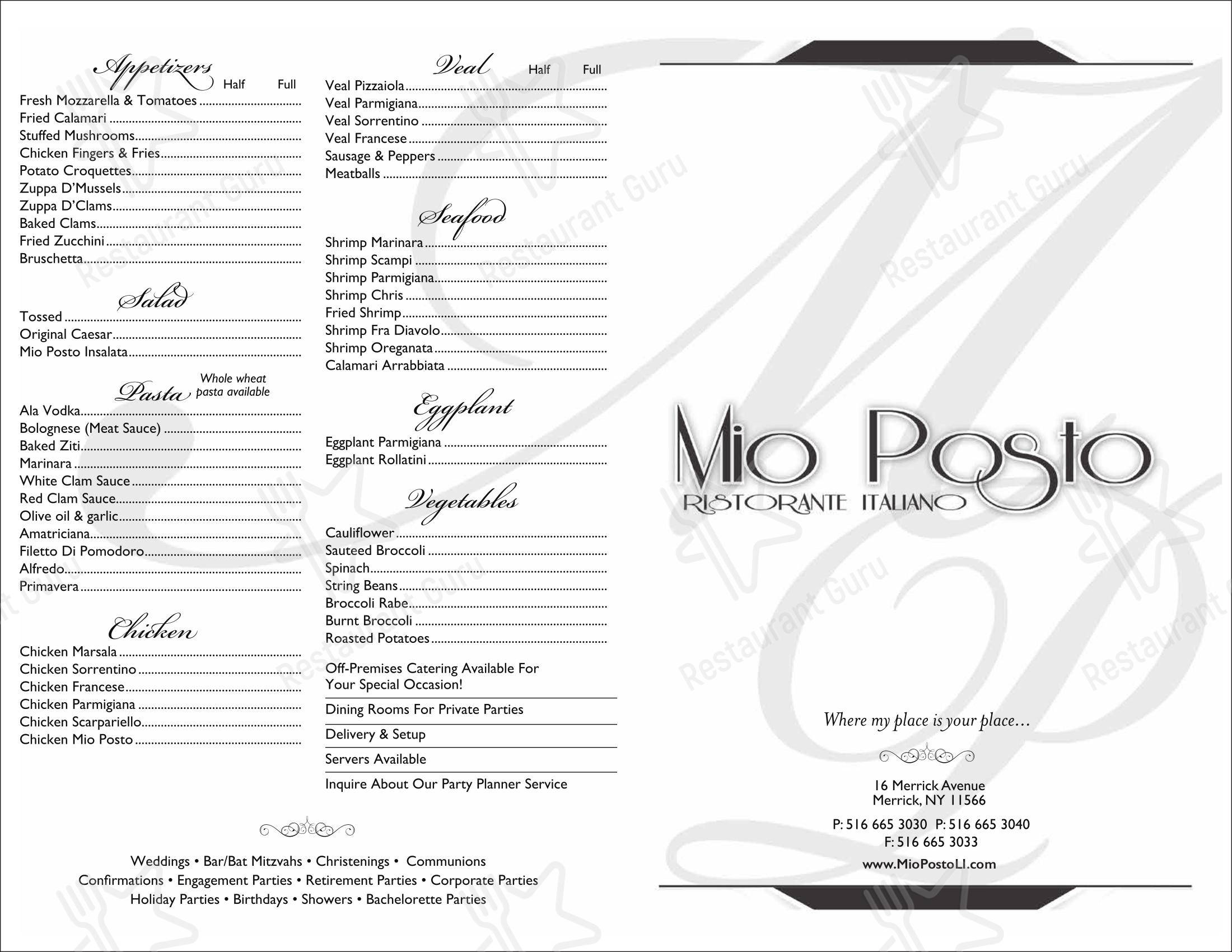 Menu at Mio Posto Merrick restaurant, Merrick