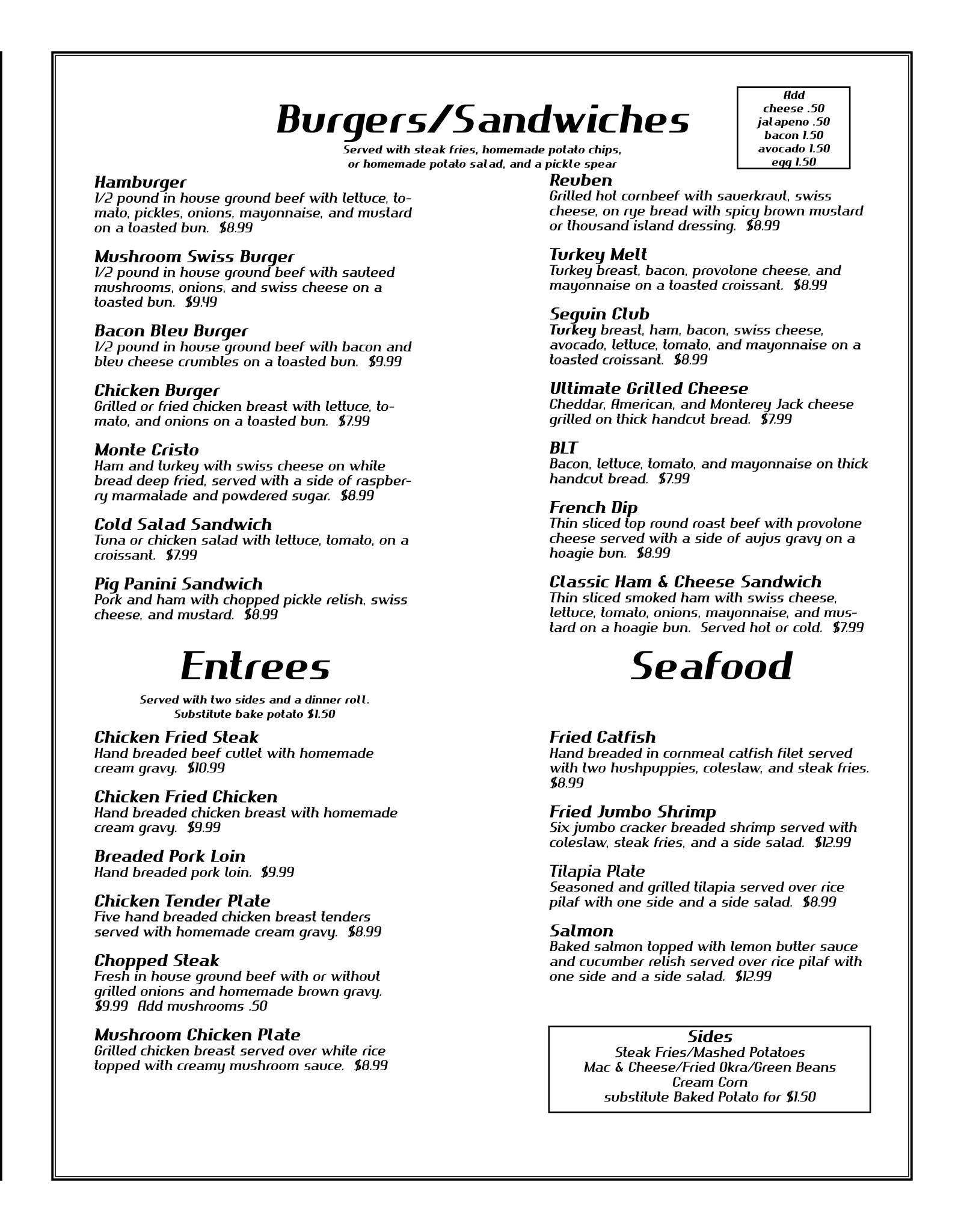 Menu at 1838 Grill restaurant, Seguin