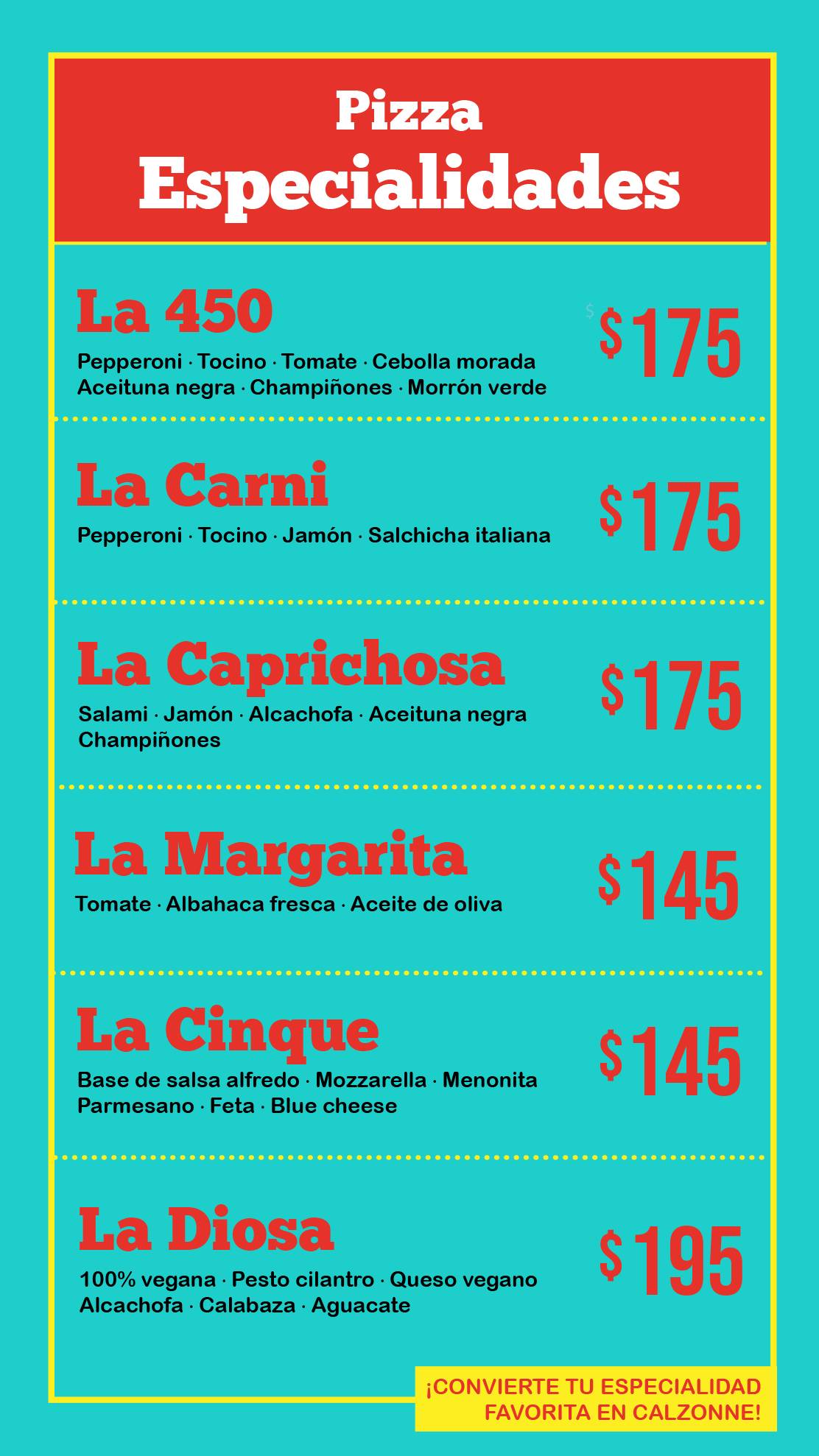 Carta del restaurante 450° Grados Pizza A La Leña, Hermosillo