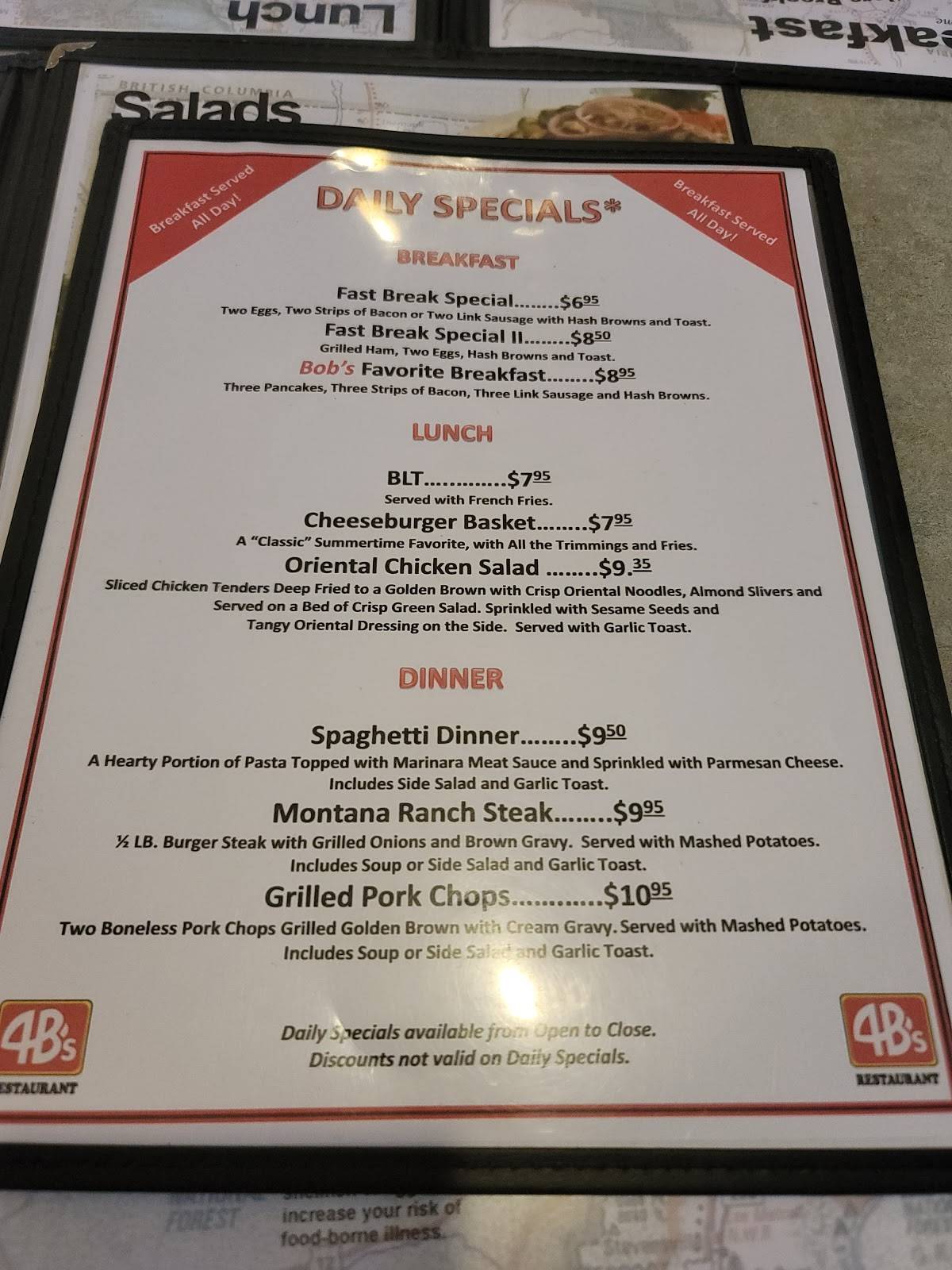 Menu at 4Bs Antlers Libby restaurant, Libby